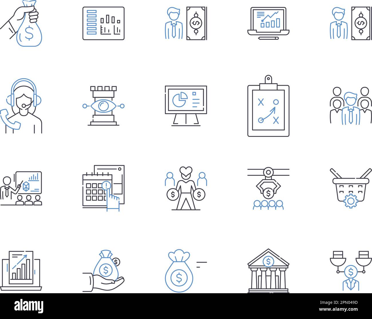 financial plan and control outline icons collection. Financial ...