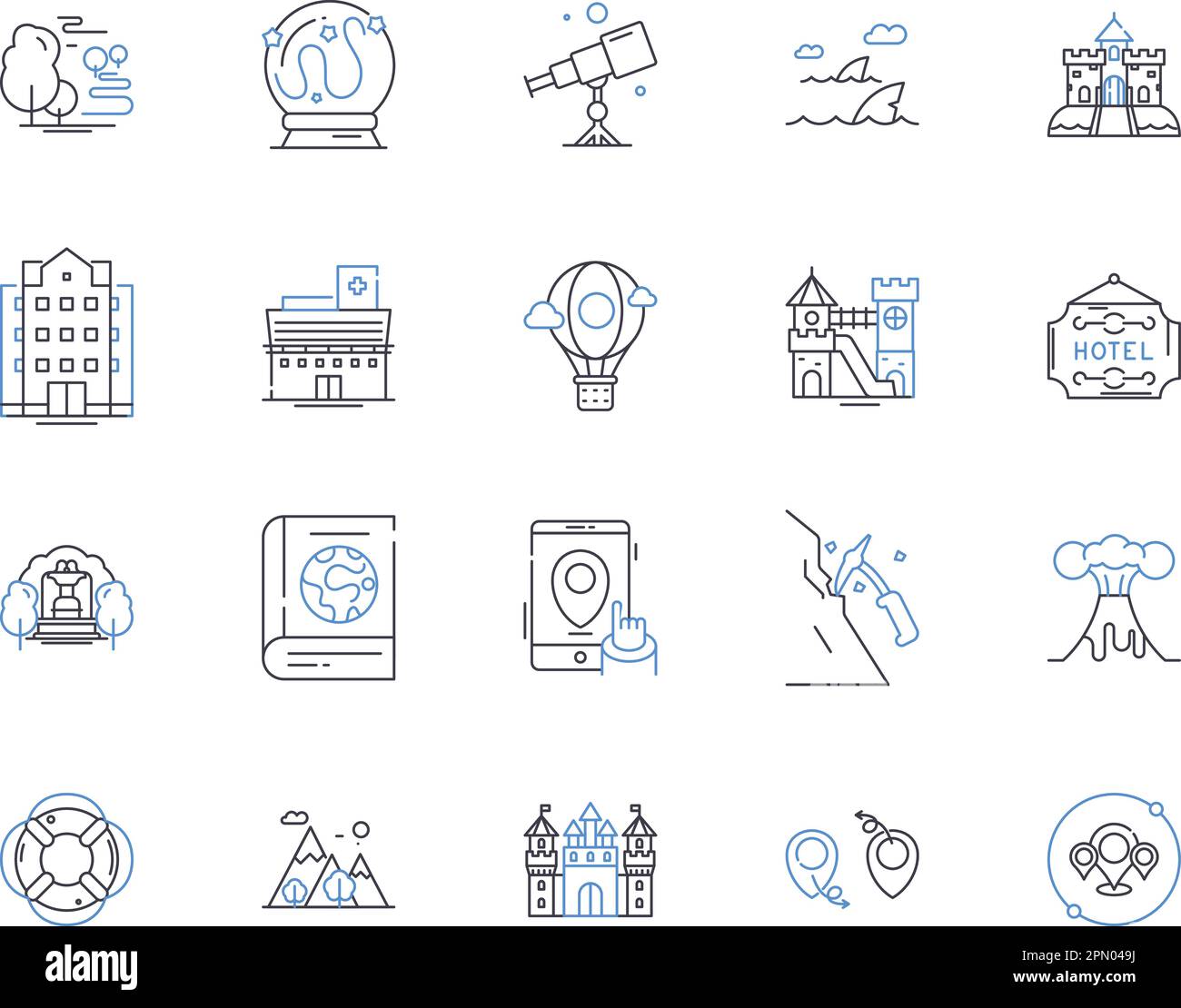 World tour outline icons collection. Travel, Globe, Journey ...