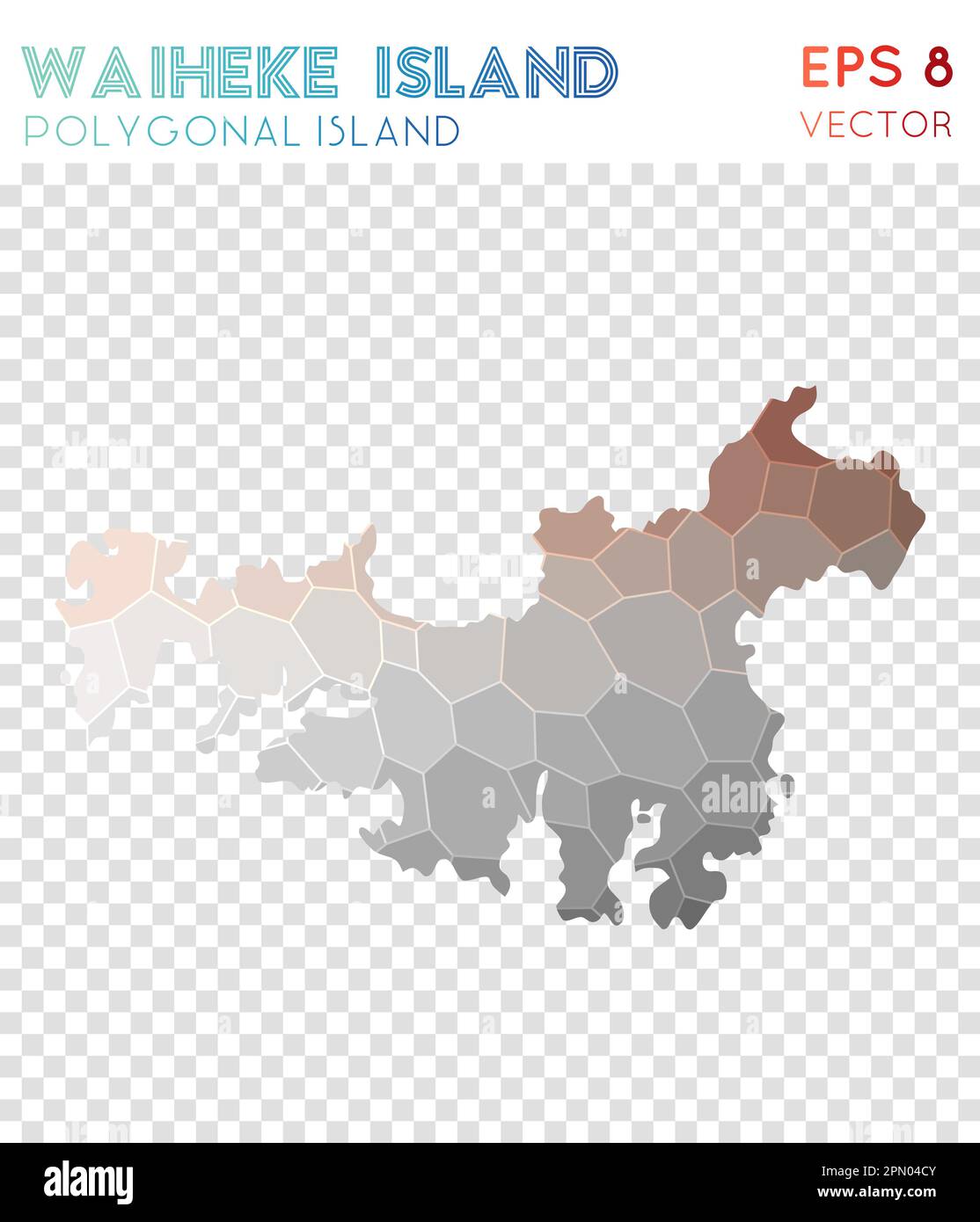 Waiheke Island polygonal map, mosaic style island. Rare low poly style ...
