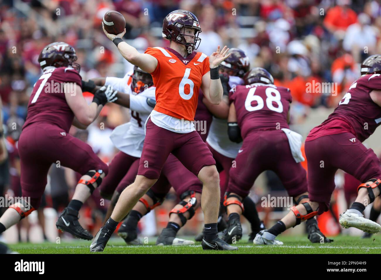 April 15, 2023: Virginia Tech Hokies quarterback Grant Wells (6) passes ...