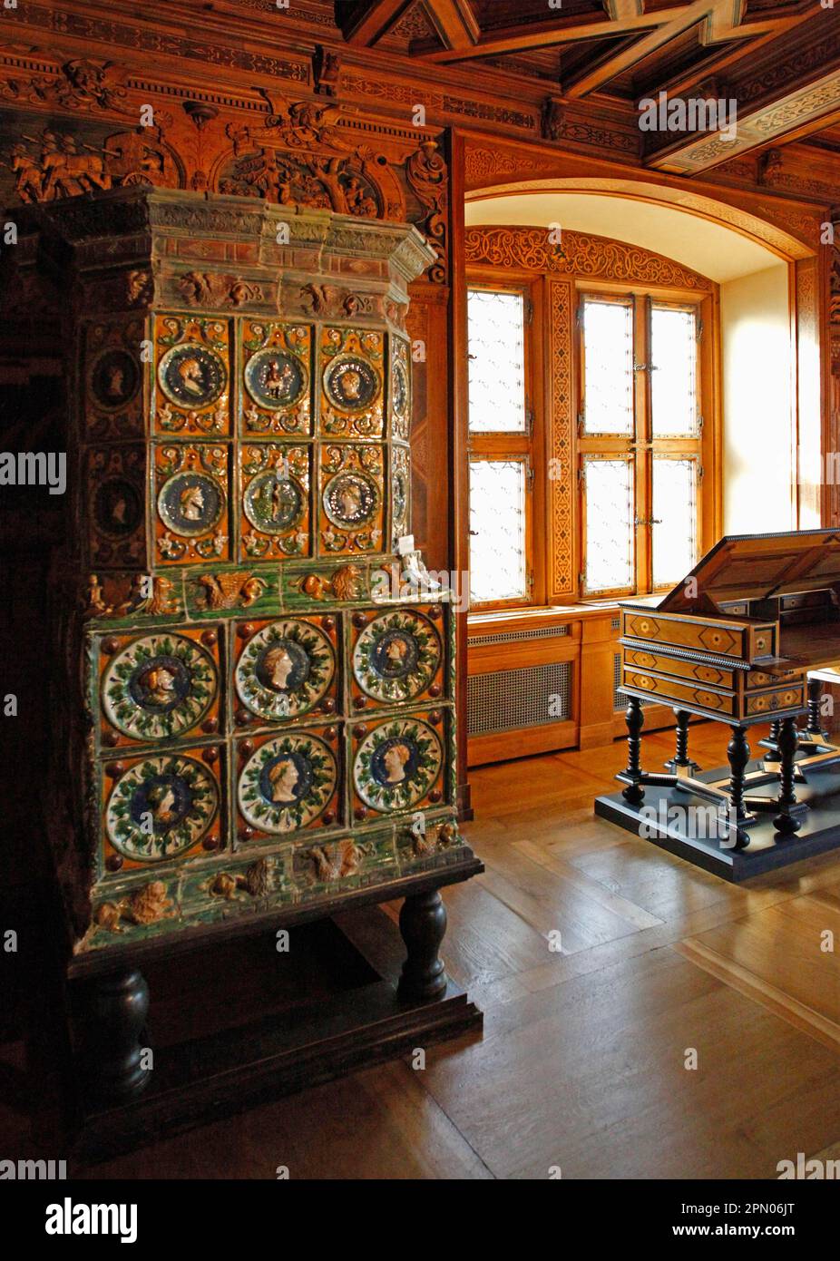 Fuerstenbau der Veste Coburg, hunting inlay room, built between 1825 ...