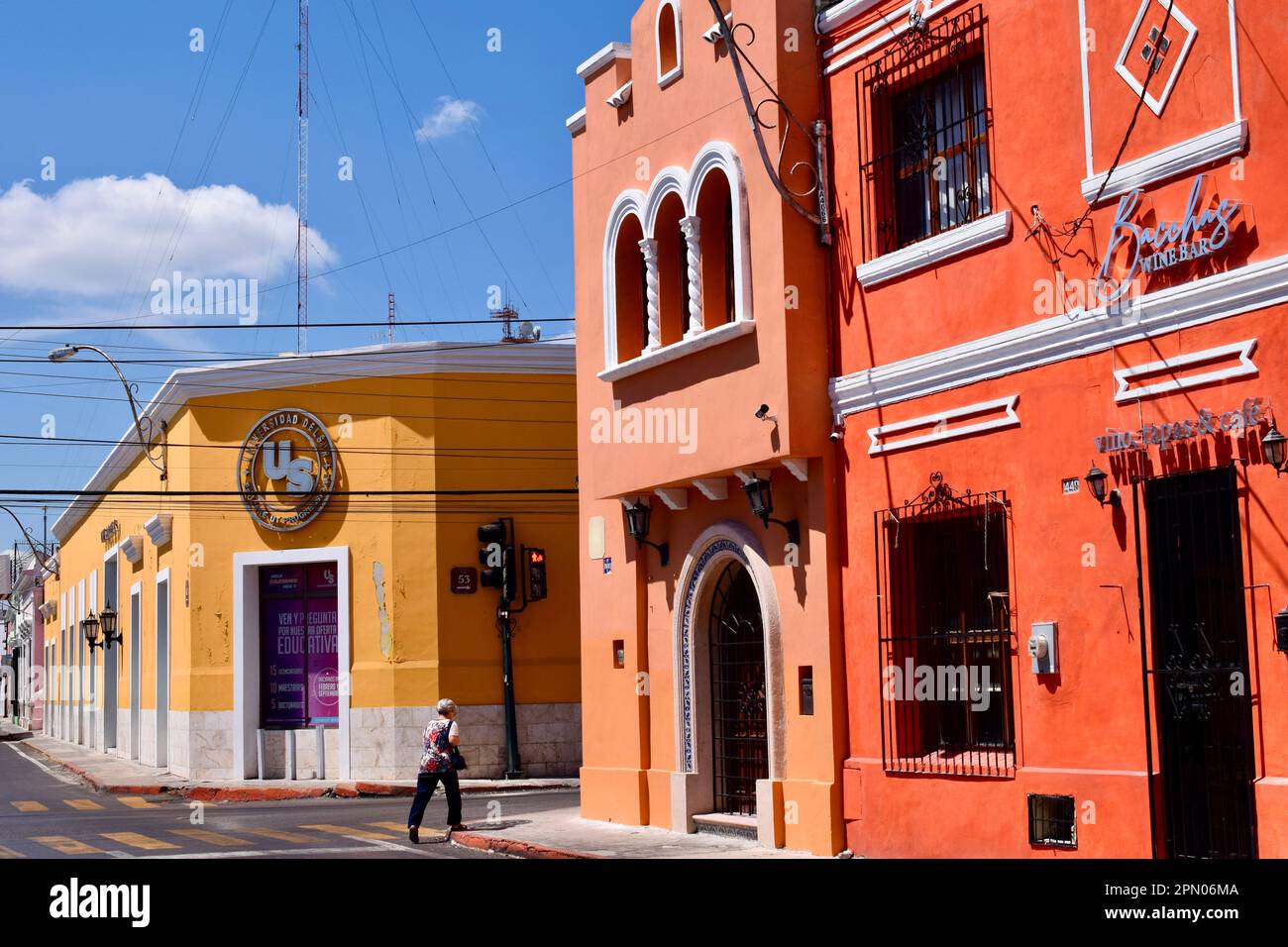 A colorful street with restored, colonial buildings in the historic ...