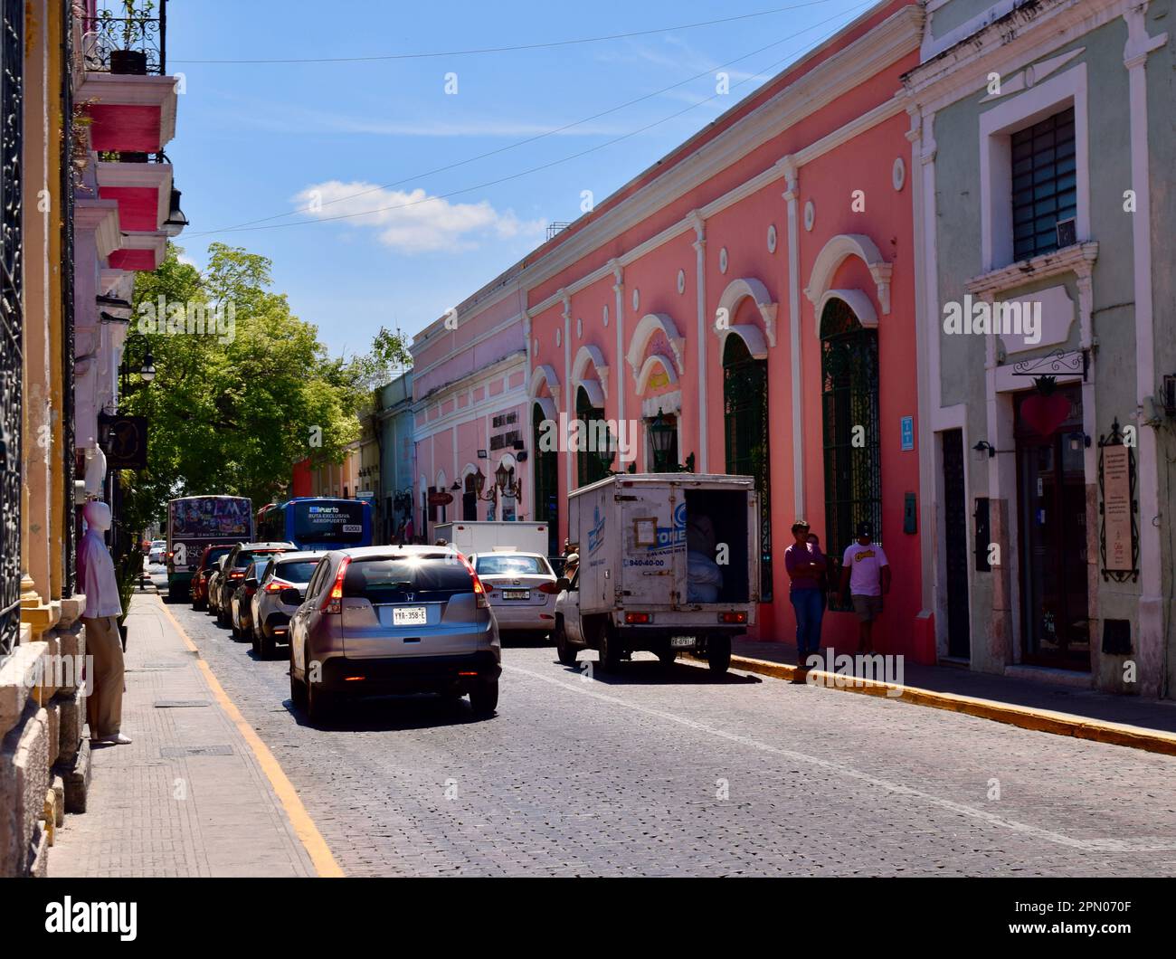 A colorful street in the historic city of Merida, Yucatan, Mexico Stock ...