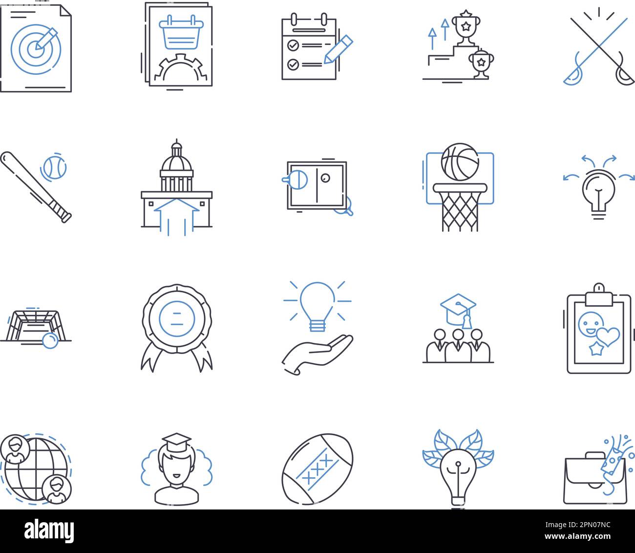 College sport outline icons collection. Athletics, Football, Basketball ...