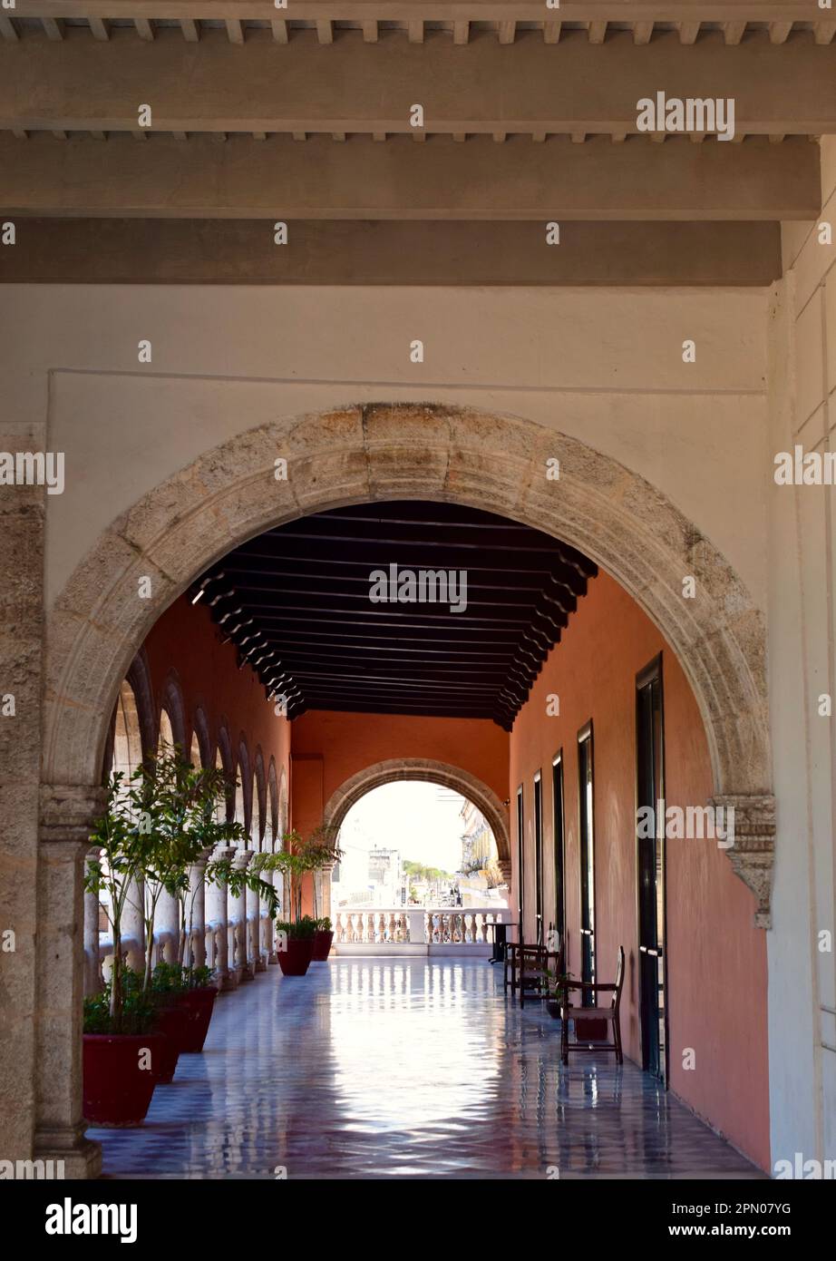 A view of the arcade at the top of the Municipal Palace as seen through ...