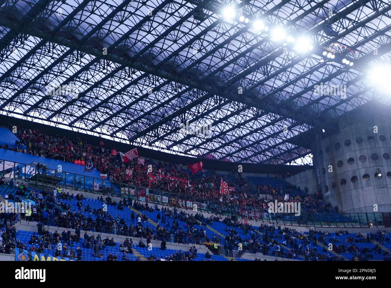AC Monza supporters at San Siro stadium during the Italian championship ...