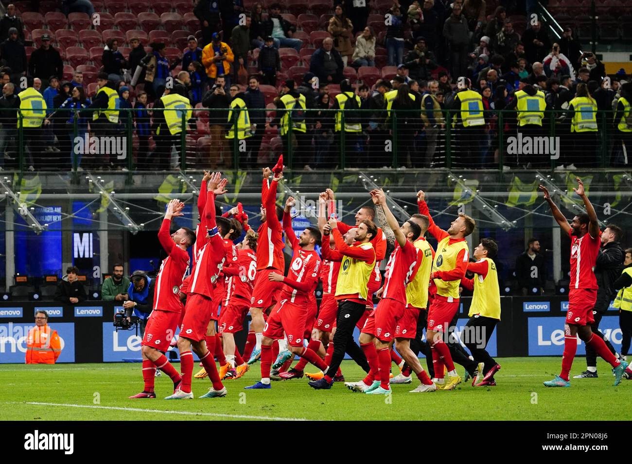AC Monza team celebrates the win after the match during the Italian ...