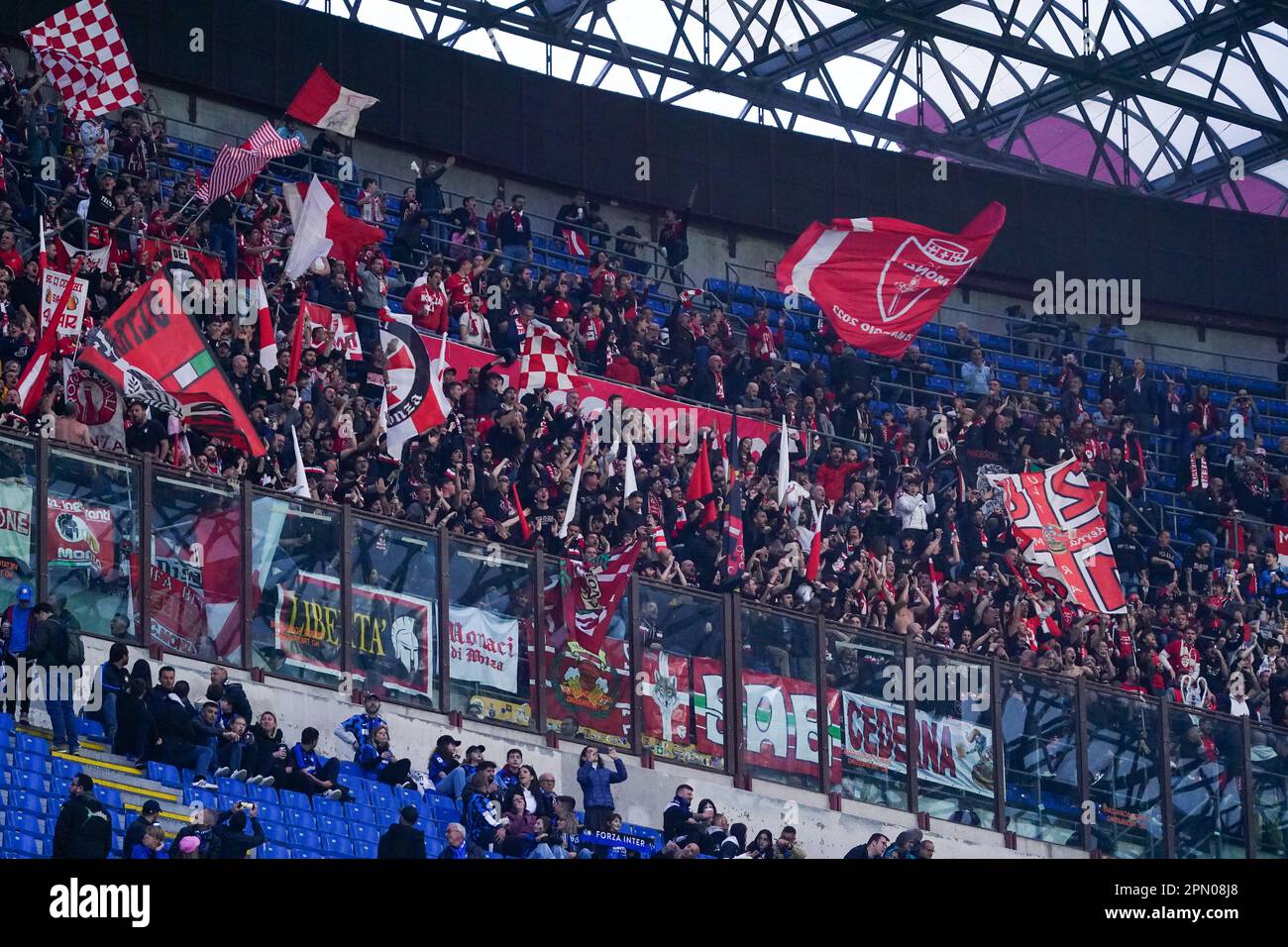 AC Monza supporters at San Siro stadium during the Italian championship ...