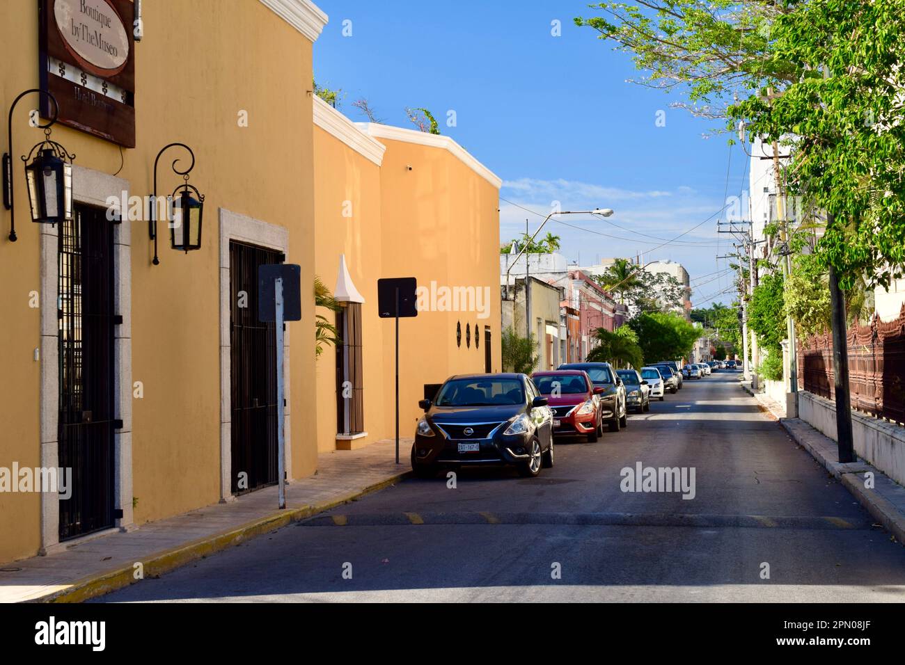 A cute street in the colorful city of Merida, Yucatan, Mexico Stock ...