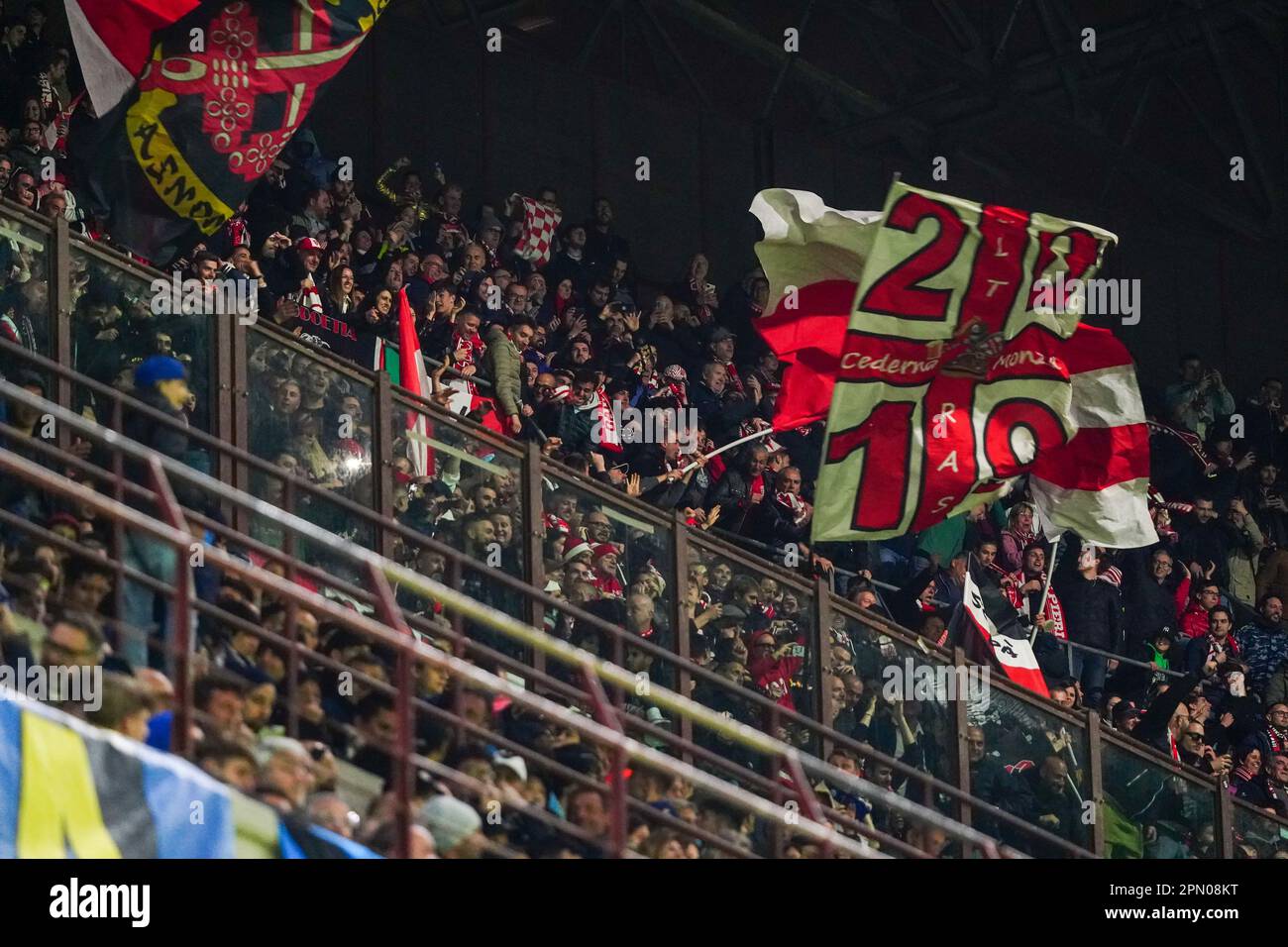 AC Monza supporters at San Siro stadium during the Italian championship ...