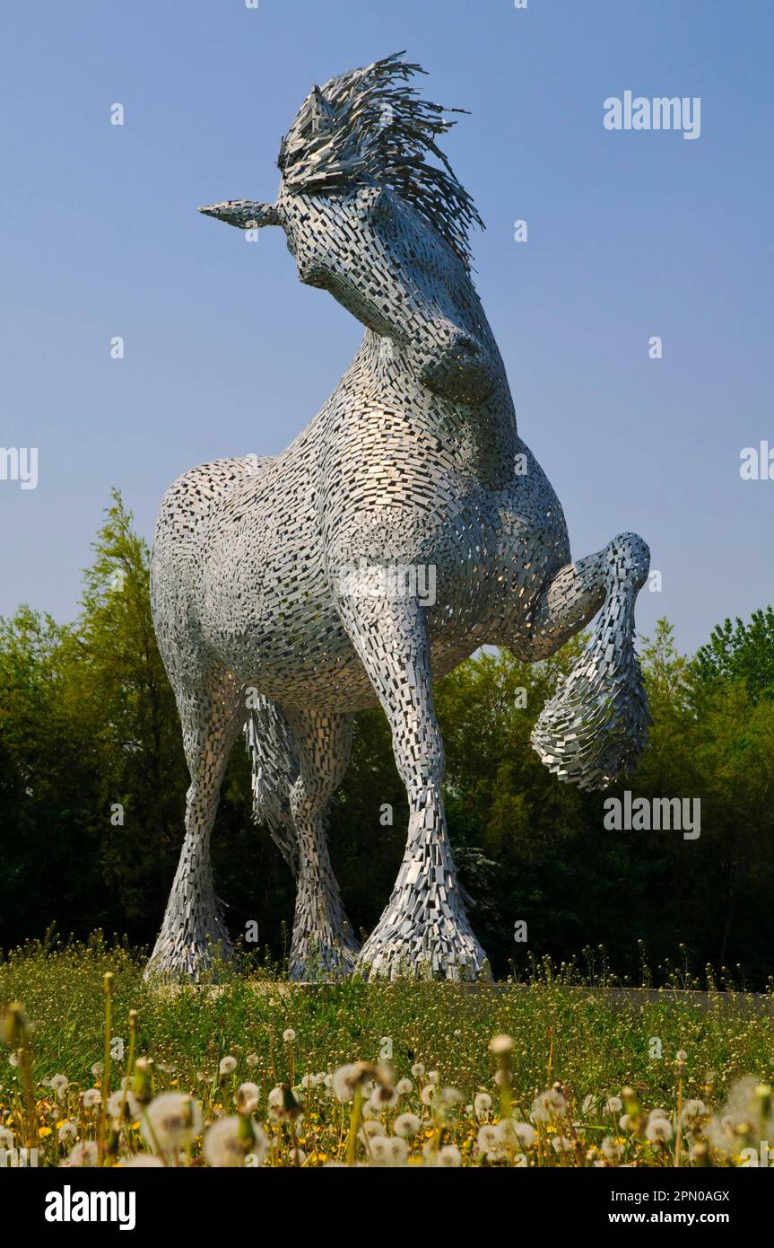Metal Sculpture of a Gypsy Cob Horse on a Carousel, Sculpture by Robert ...