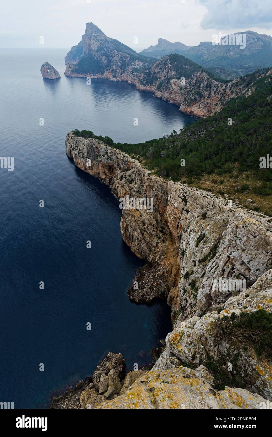 View from the viewpoint Mirador es Colomer to the Cap de Formentor ...