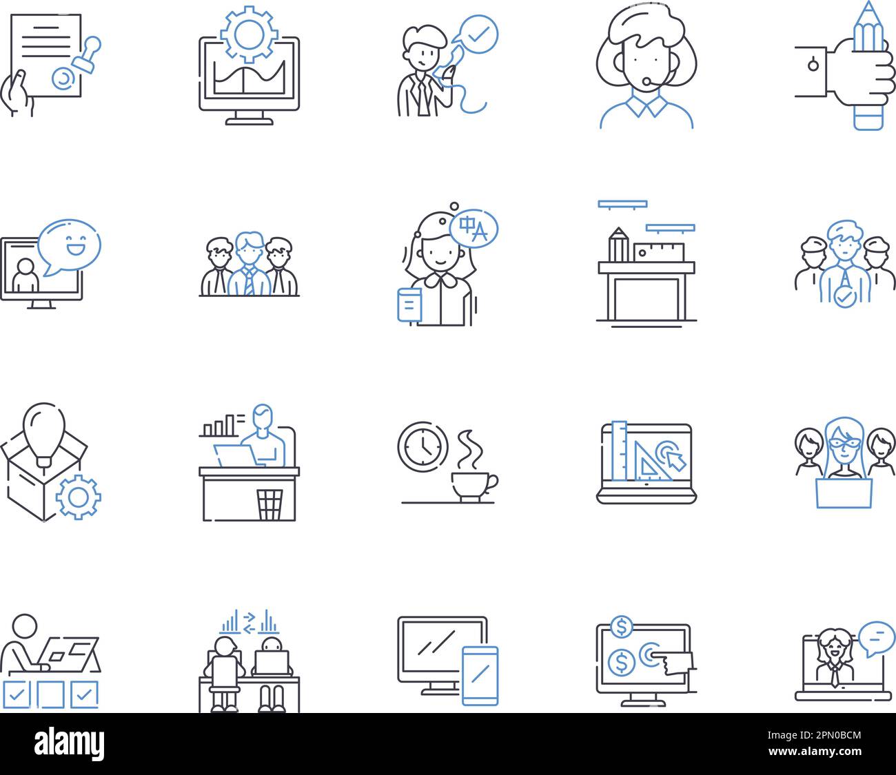 Remote business outline icons collection. Remote, Business, Work ...