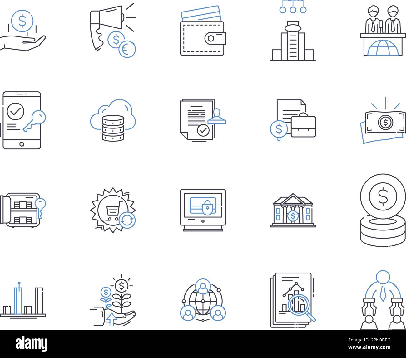 Online banking and financial services outline icons collection. online ...