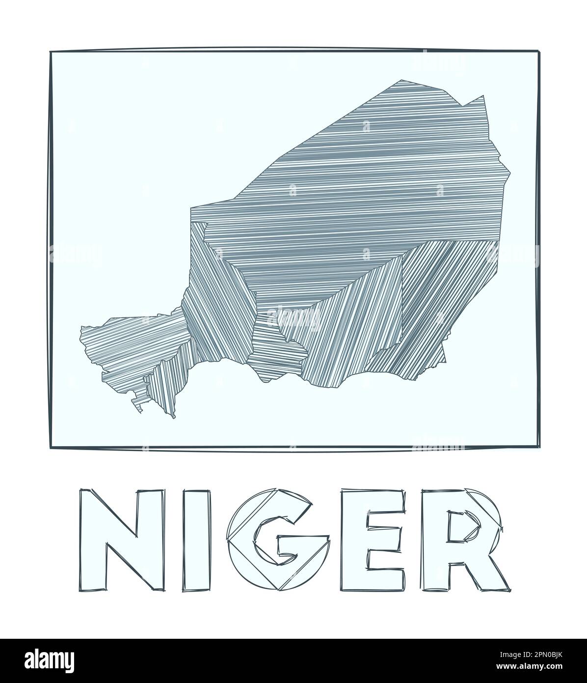 Sketch map of Niger. Grayscale hand drawn map of the country. Filled ...