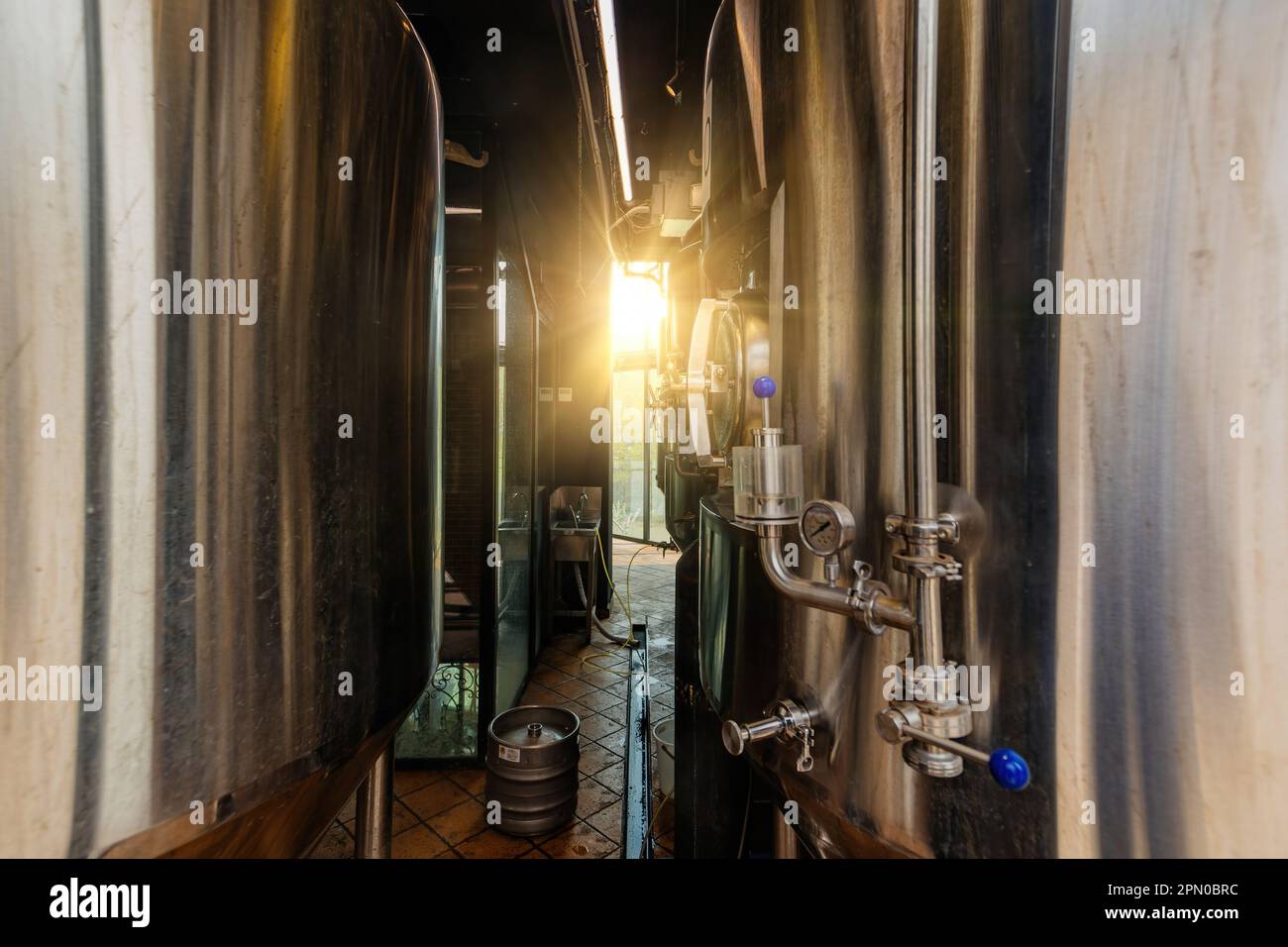 Craft beer production line in private microbrewery Stock Photo - Alamy