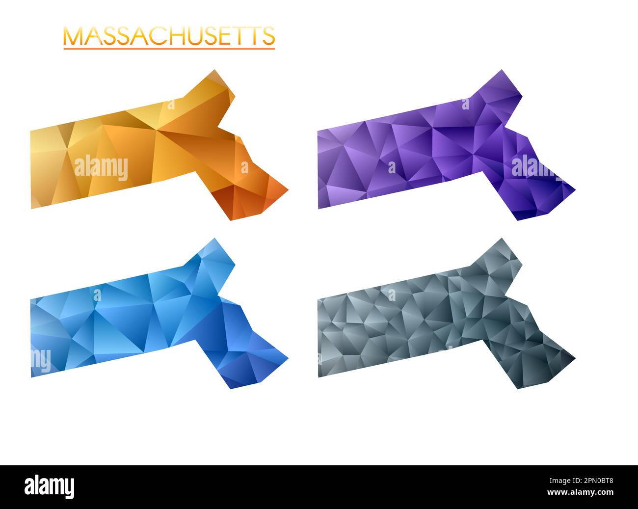 Set of vector polygonal maps of Massachusetts. Bright gradient map of ...
