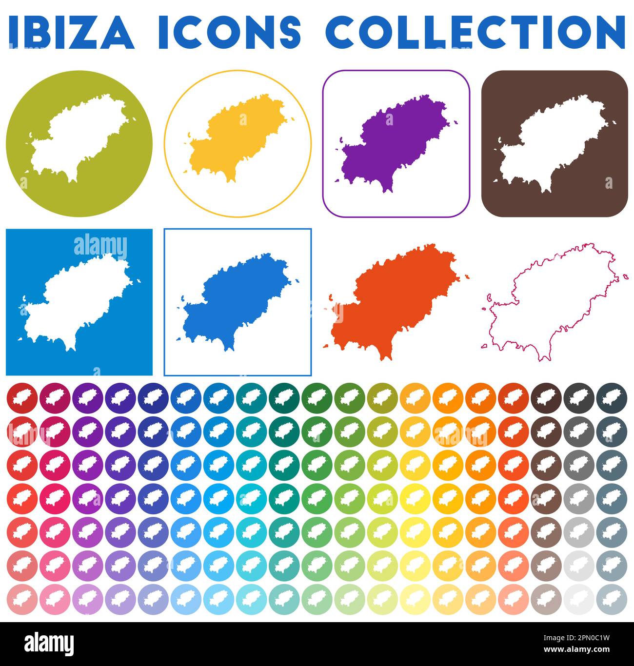 Ibiza icons collection. Bright colorful trendy map icons. Modern Ibiza ...