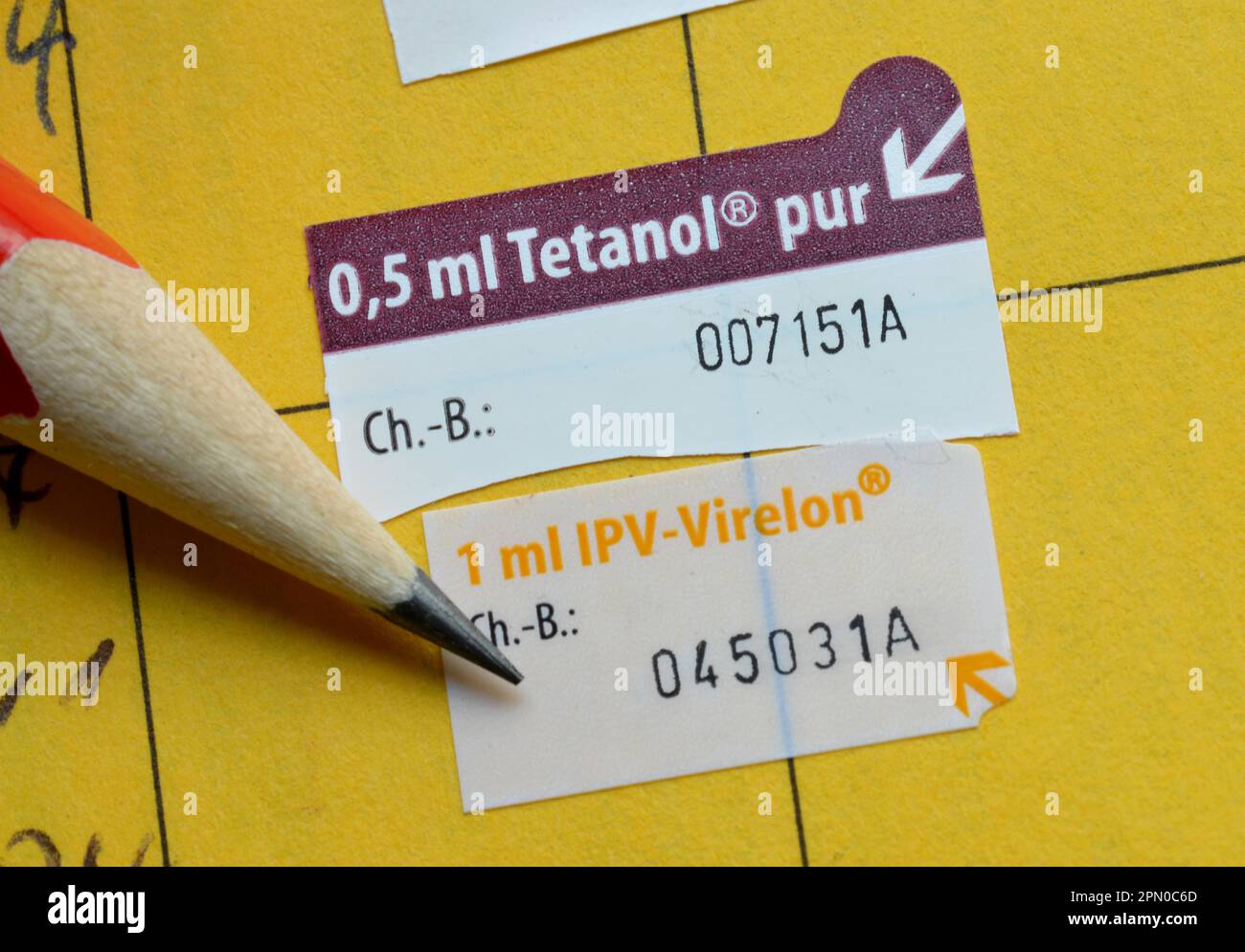 Vaccination book, Tetanol, Virelon Stock Photo - Alamy