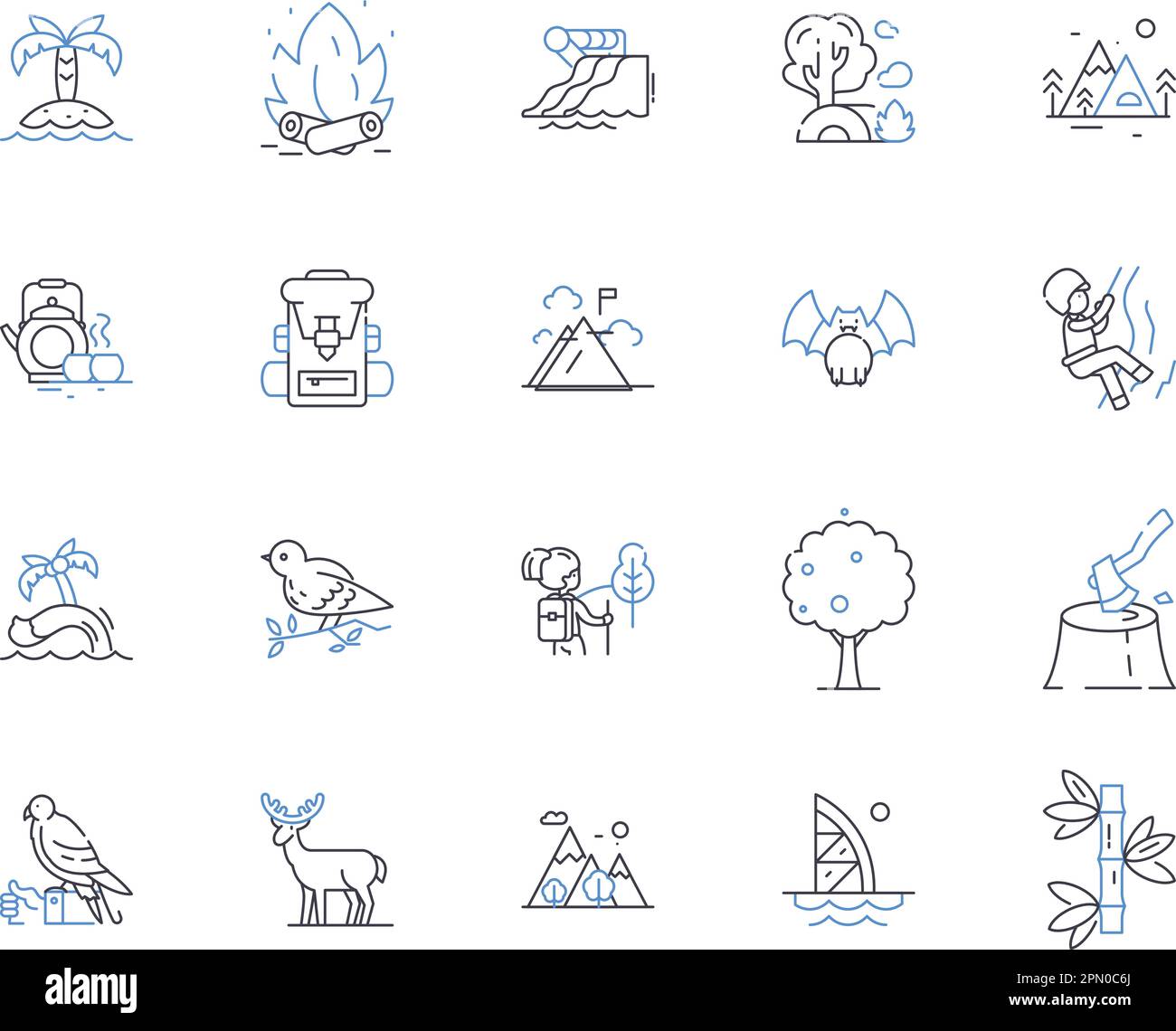 Outdoor trip outline icons collection. Hiking, Trekking, Camping ...