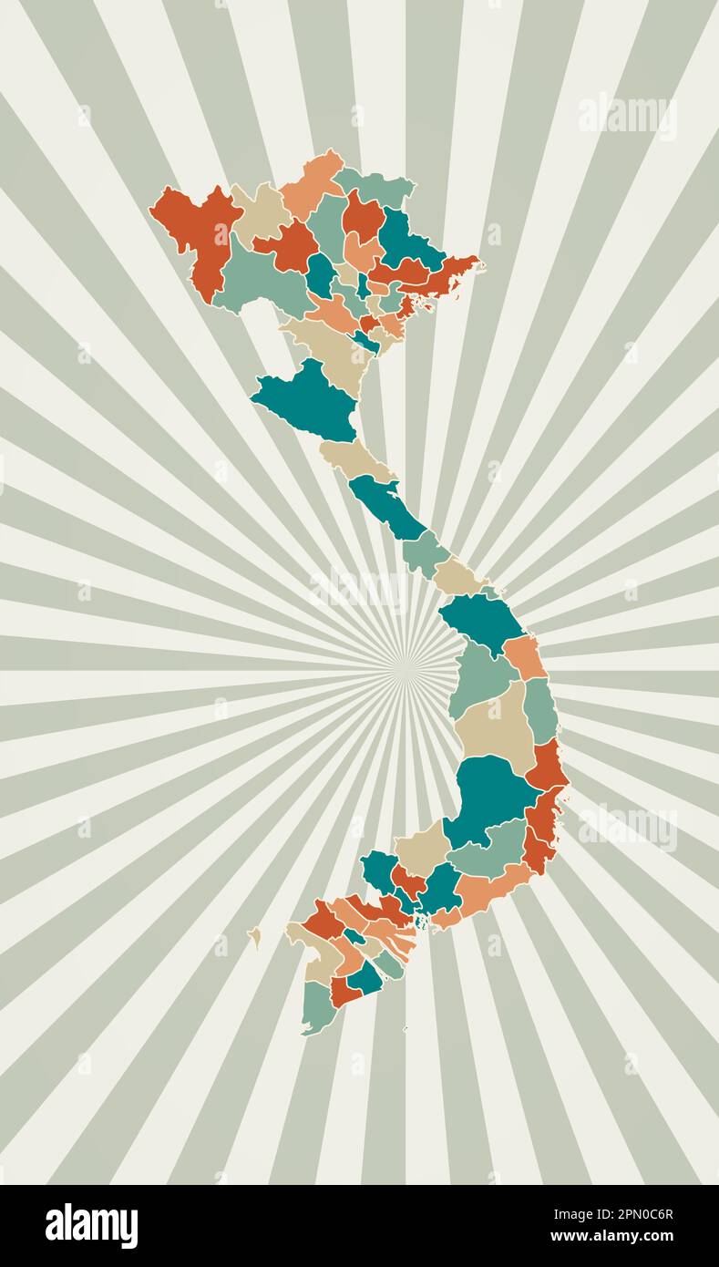 Vietnam map. Poster with map of the country in retro color palette ...