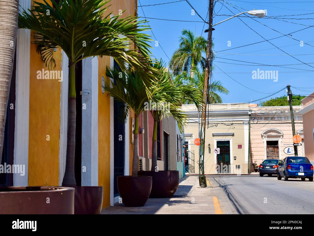 Colorful building facades in the historic city of Merida, Yucatan ...