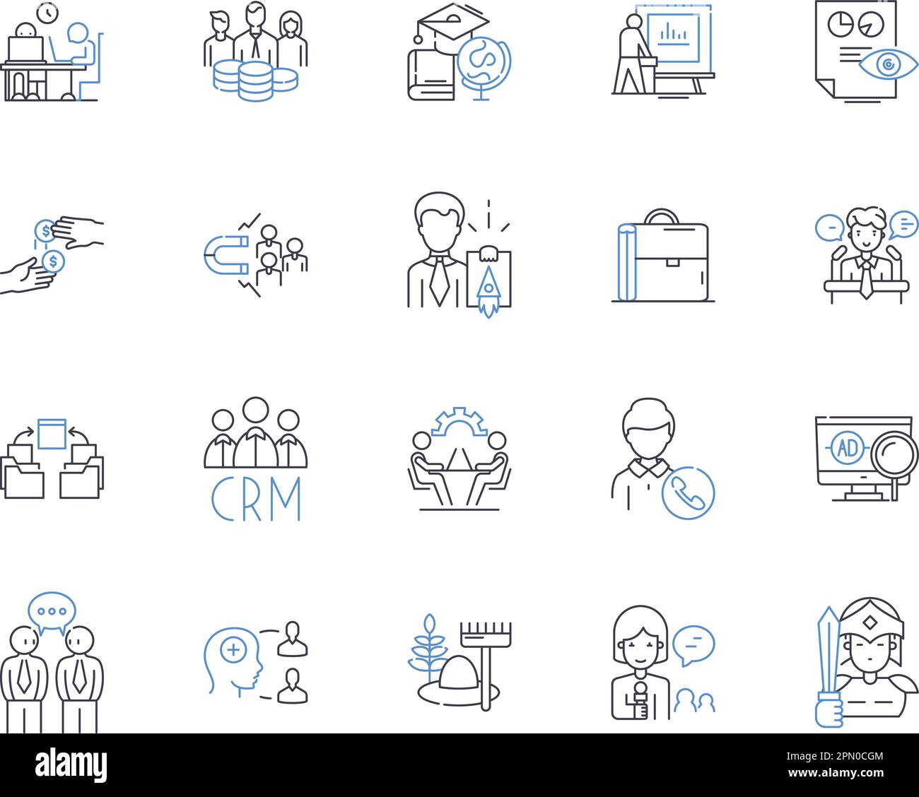 Employee life outline icons collection. Worker, Job, Joblessness ...