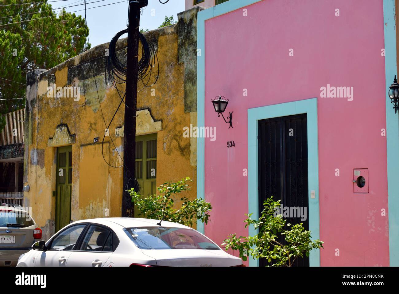 The beautiful colors of the buildings in the historic city of Merida ...