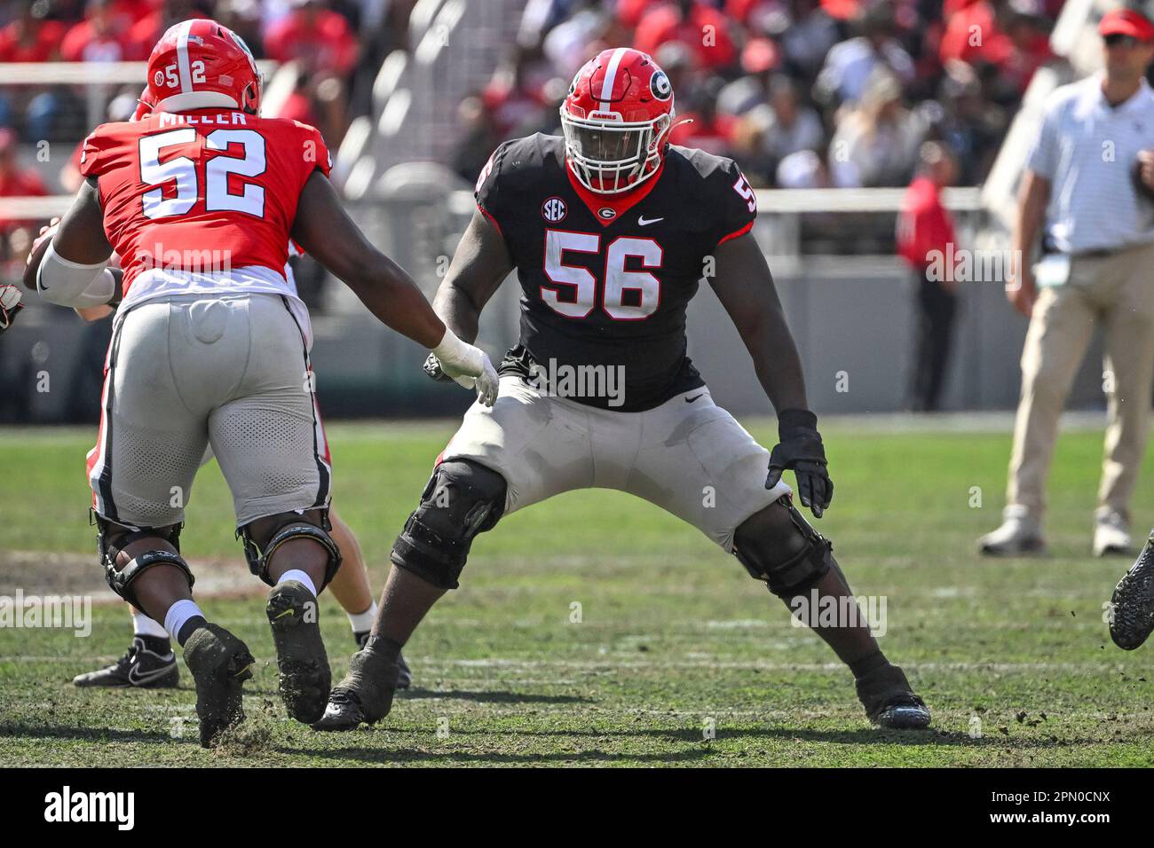 ATHENS, GA - APRIL 15: Georgia Bulldogs R-So. OL Micah Morris (56 ...