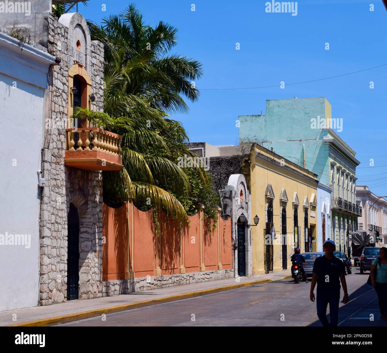A colorful street in the historic center of Merida, Yucatan, Mexico ...