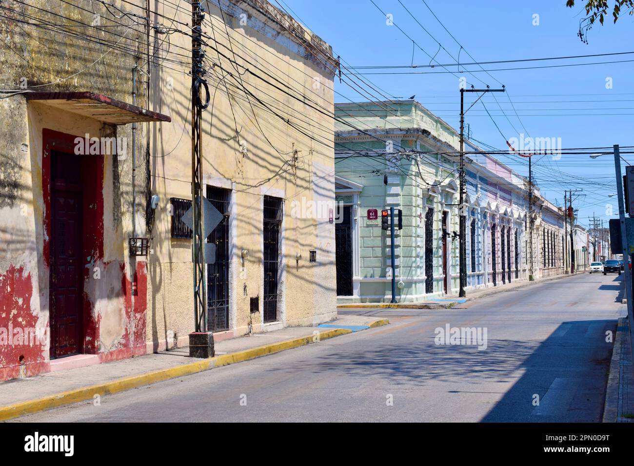 The colorful facades of historic buildings in Merida, Yucatan, Mexico ...