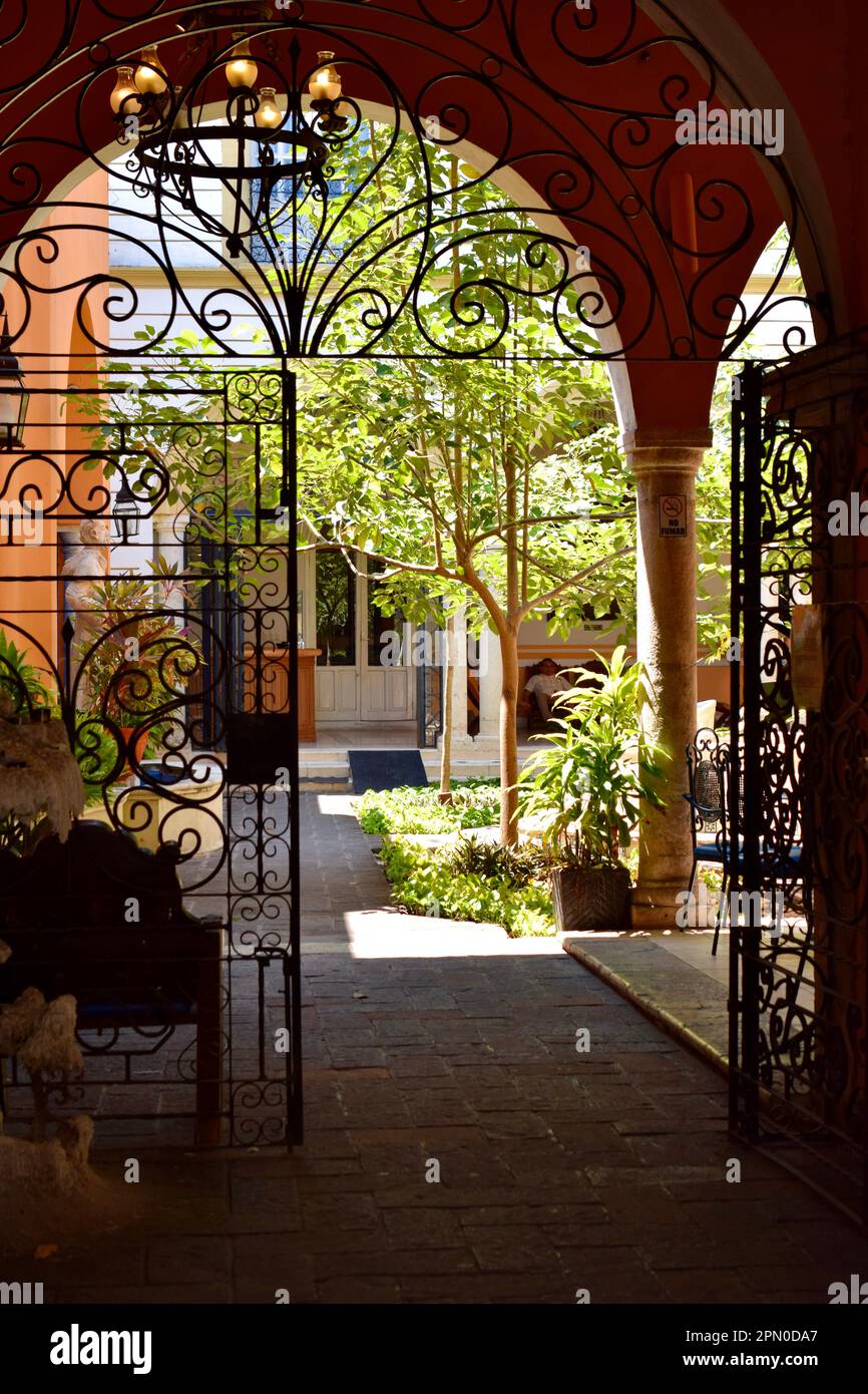 A beautiful and tranquil atrium in a colonial building of the historic ...