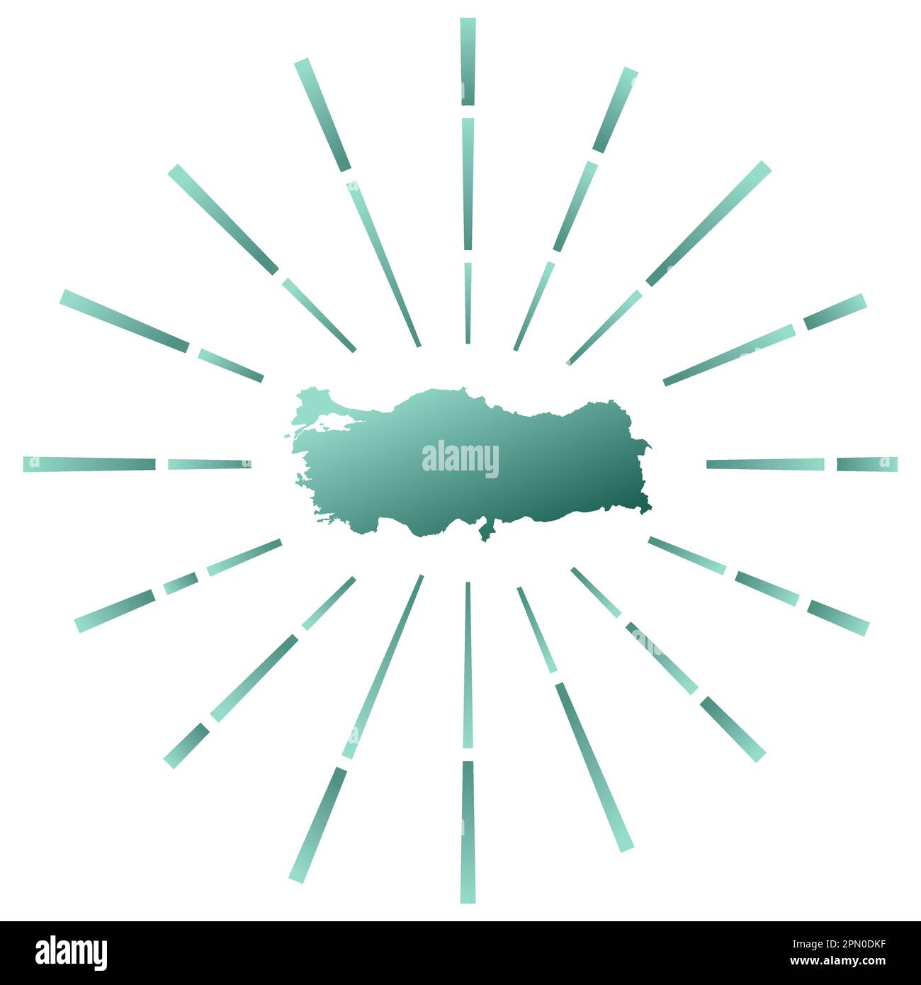 Turkey gradiented sunburst. Map of the country with colorful star rays ...