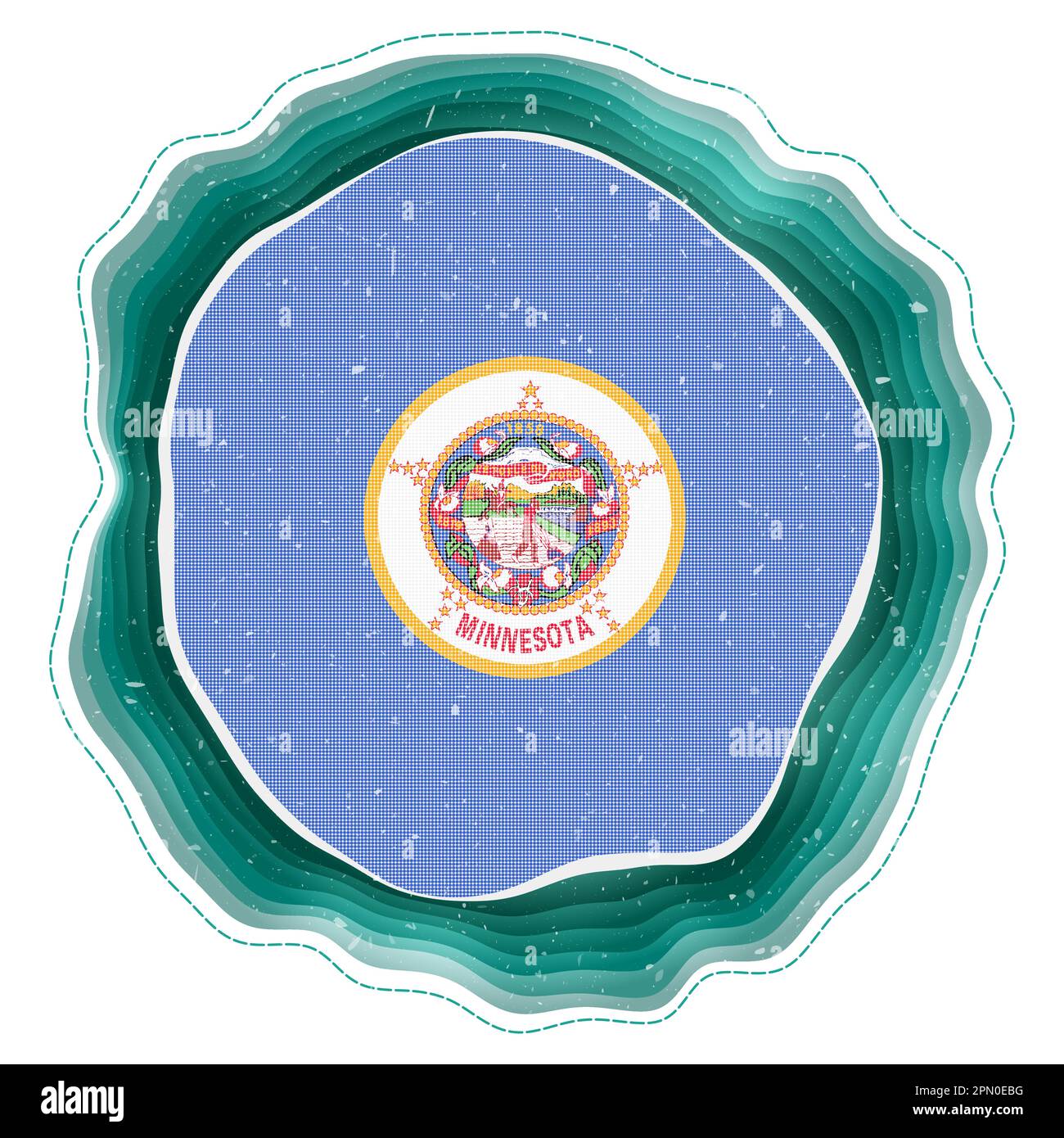 Minnesota flag in frame. Badge of the US state. Layered circular sign around Minnesota flag ...