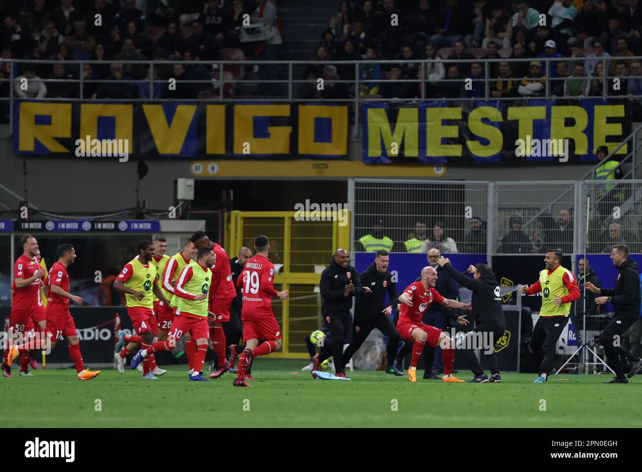 Milan, Italy. 15th Apr, 2023. Luca Caldirola of AC Monza celebrates ...