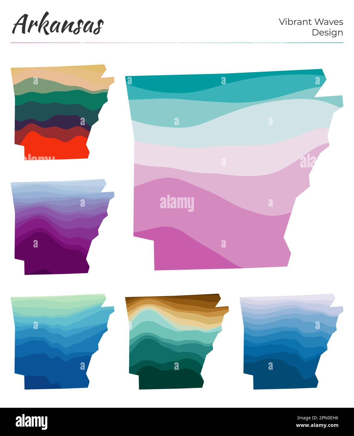 Set of vector maps of Arkansas. Vibrant waves design. Bright map of US ...