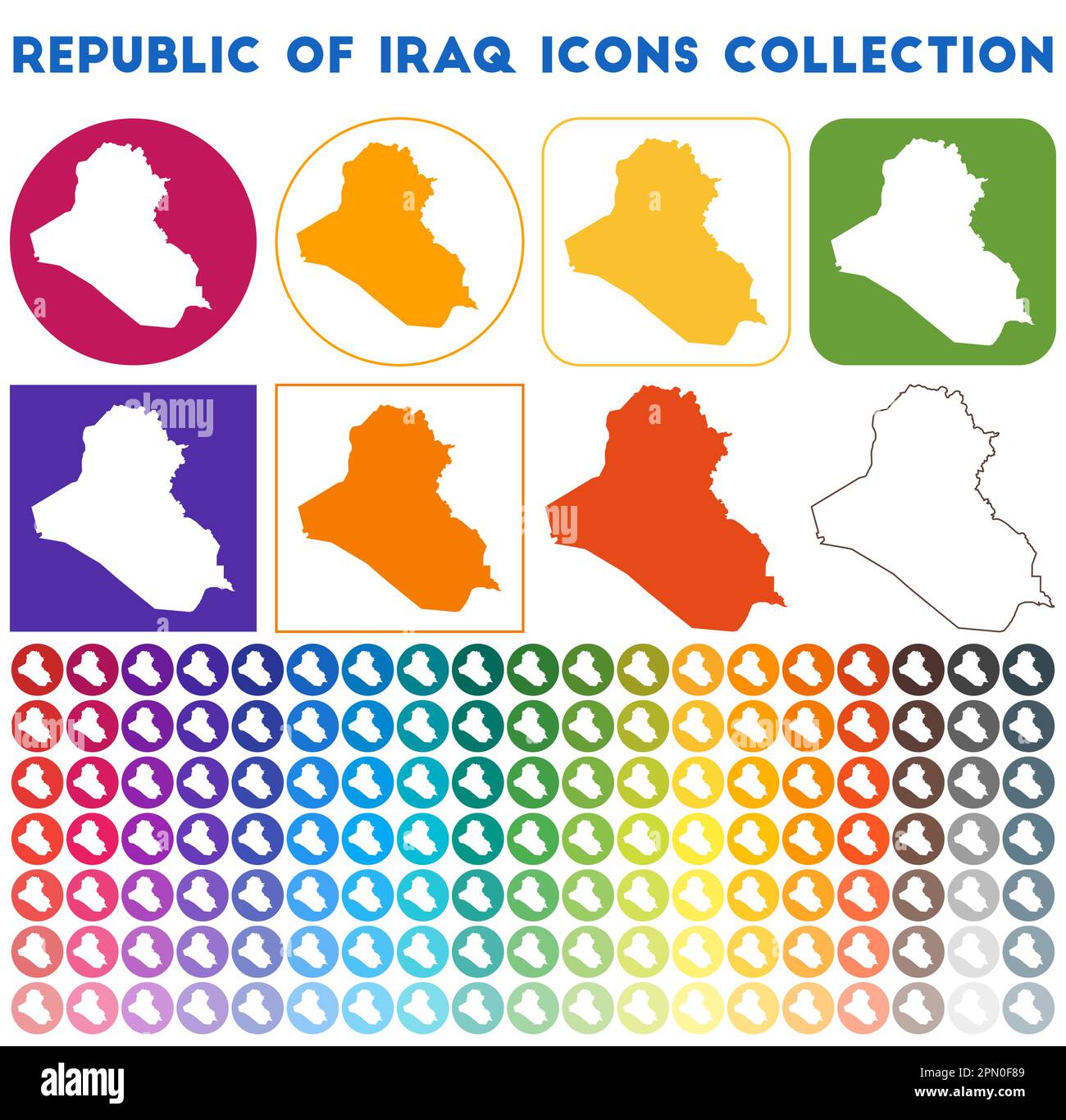 Republic of Iraq icons collection. Bright colorful trendy map icons ...