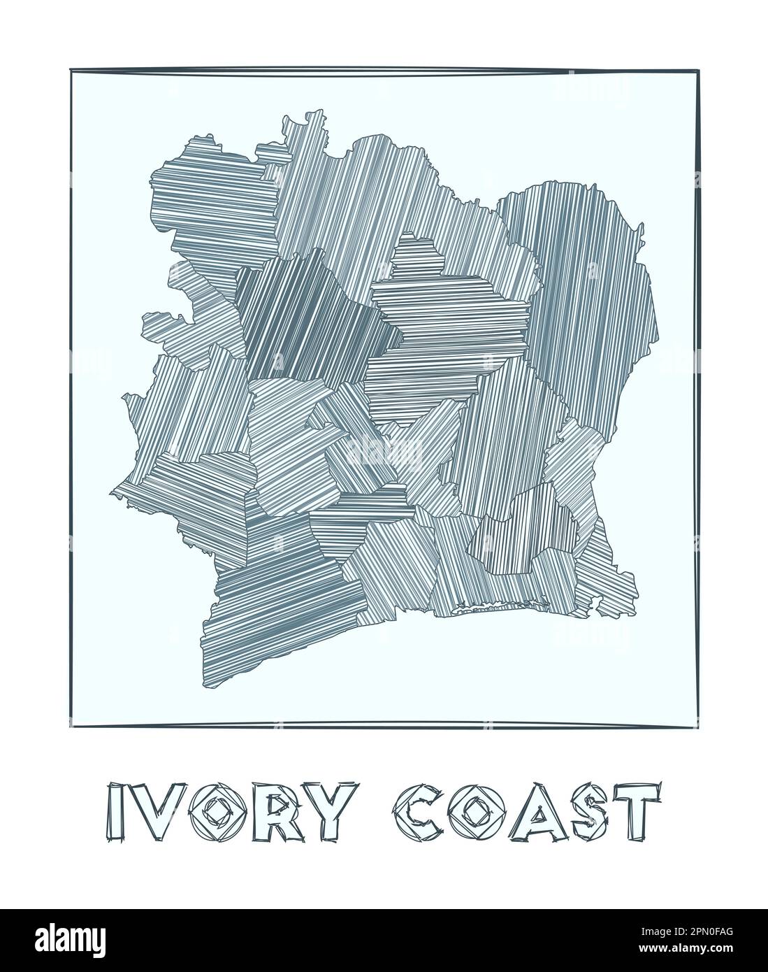 Sketch map of Ivory Coast. Grayscale hand-drawn map of the country ...