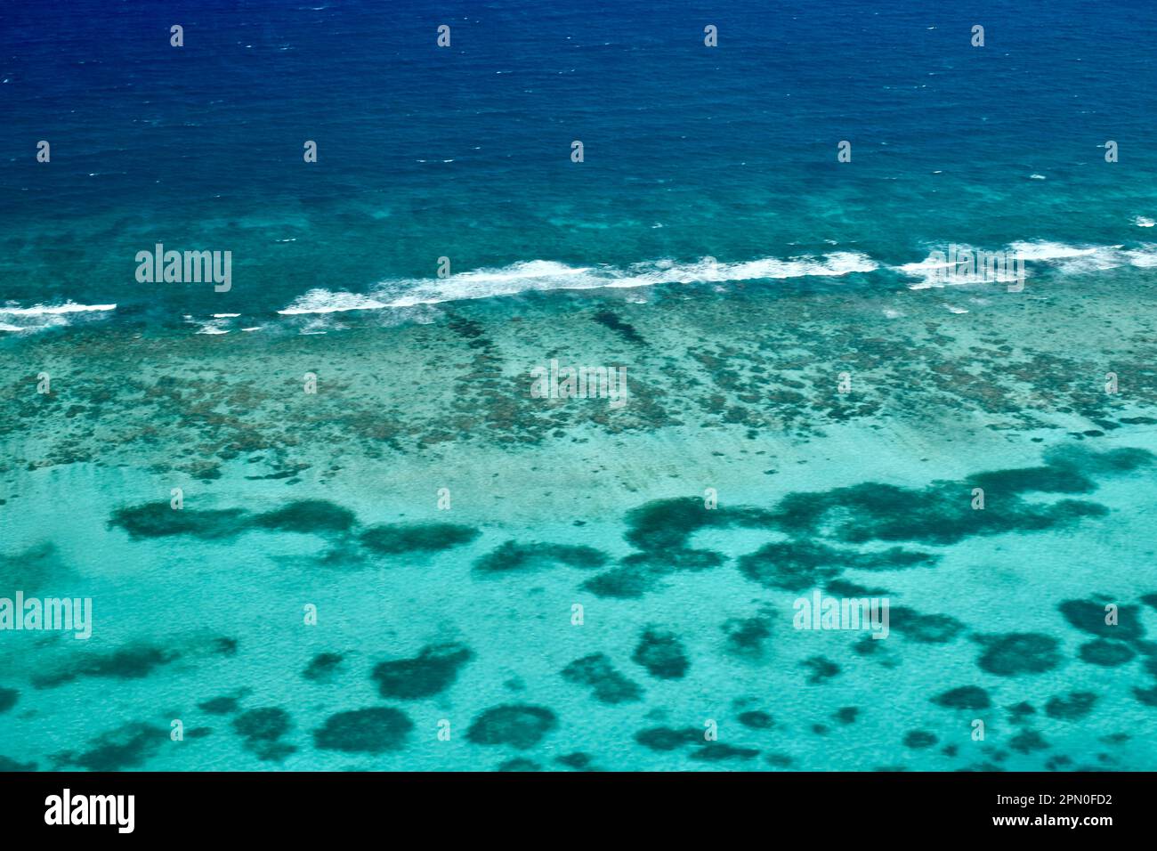 The Mesoamerican Barrier Reef System, as seen from a plane, in Belize ...