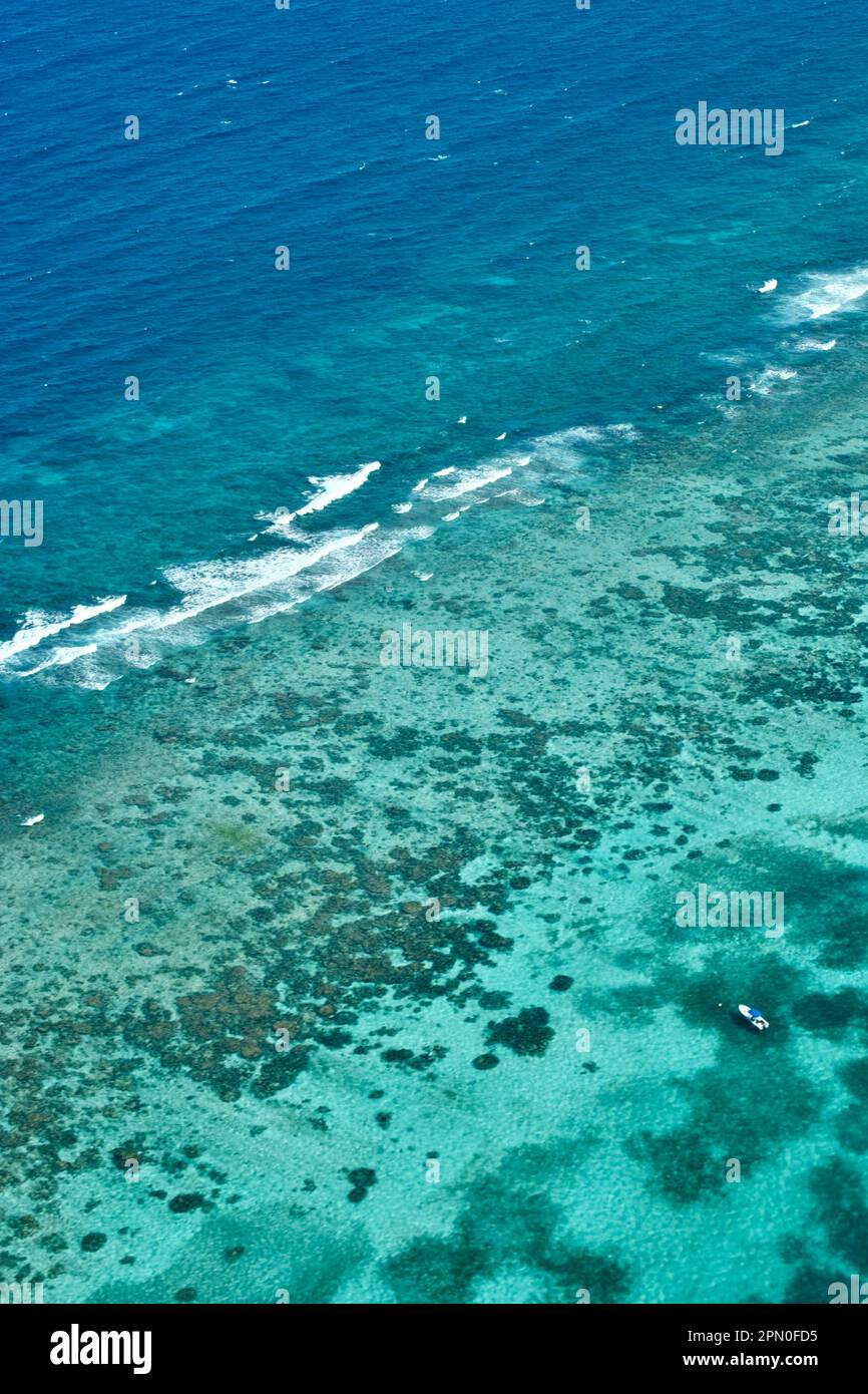 A vertical view of the Mesoamerican Barrier Reef System in Belize, as ...