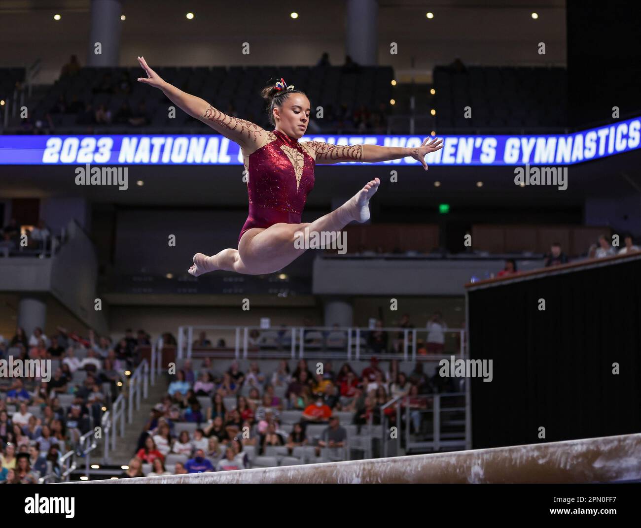 April 15, 2023: Oklahoma's Faith Torrez competes on the balance beam ...