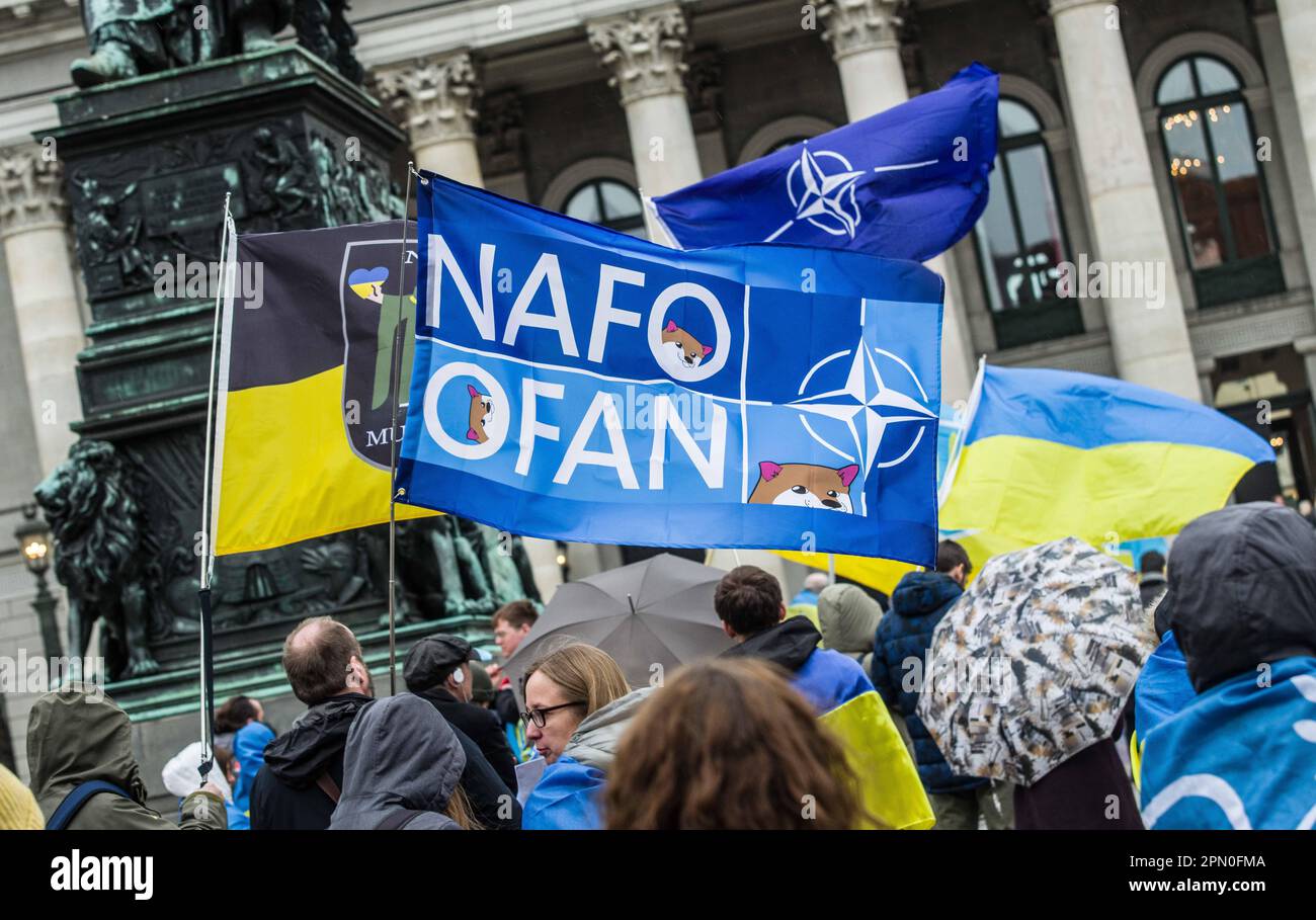 Munich, Bavaria, Germany. 15th Apr, 2023. Followers of the NAFO anti ...