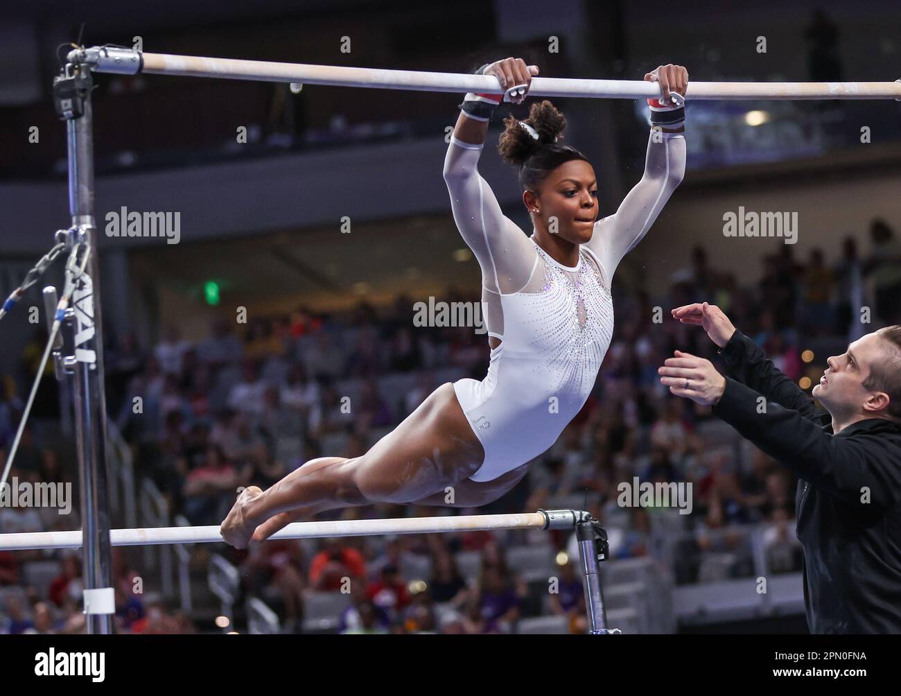 April 15, 2023: Florida's Trinity Thomas performs her bar routine, the ...
