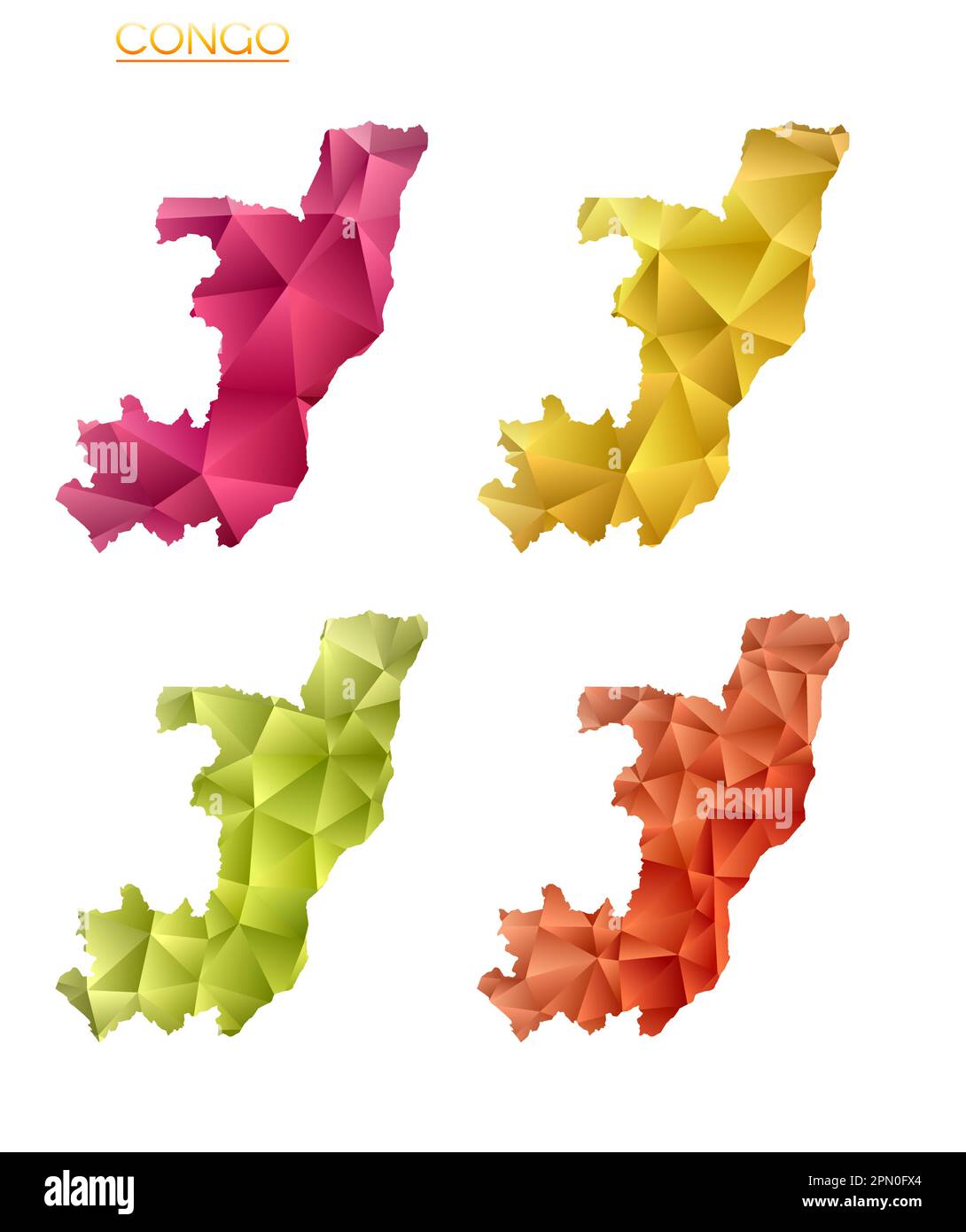 Set of vector polygonal maps of Congo. Bright gradient map of country in low poly style Stock ...