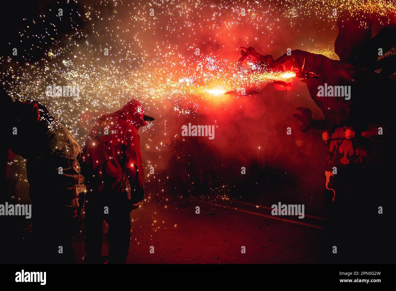 Barcelona, Spain. 15th Apr, 2023. A fire beast sets of its flying ...