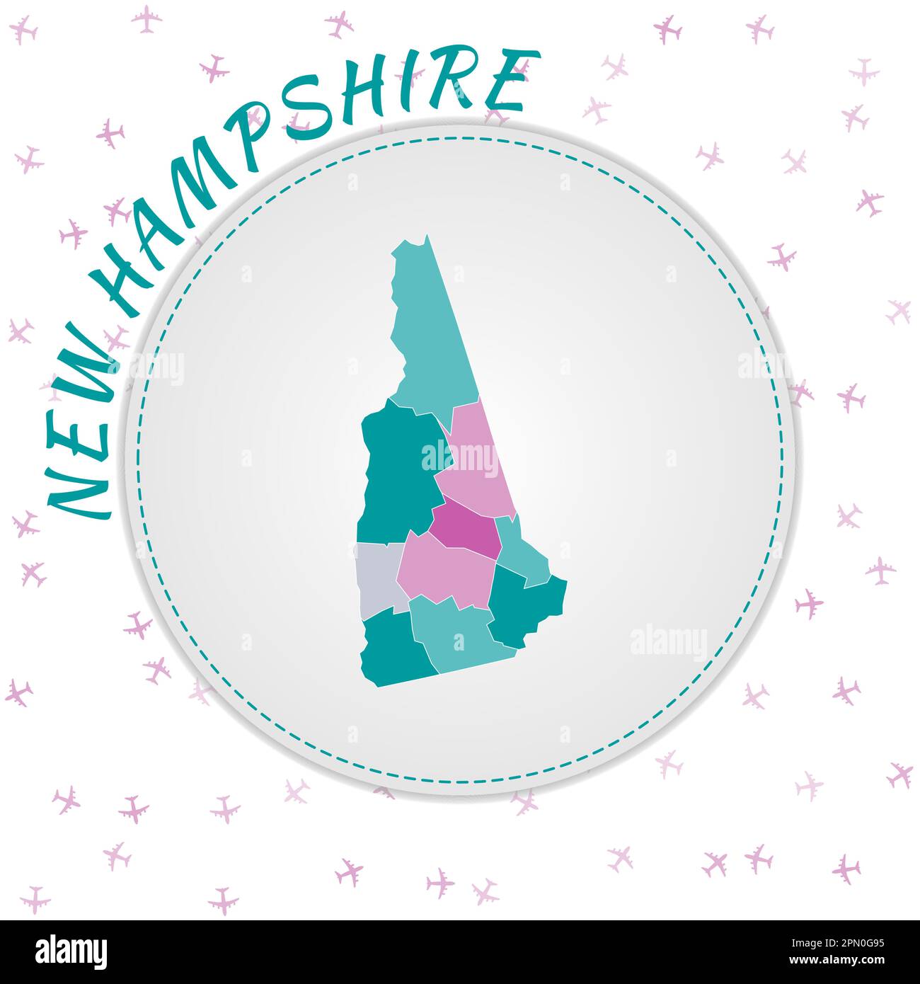 New Hampshire map design. Map of the US state with regions in emerald ...