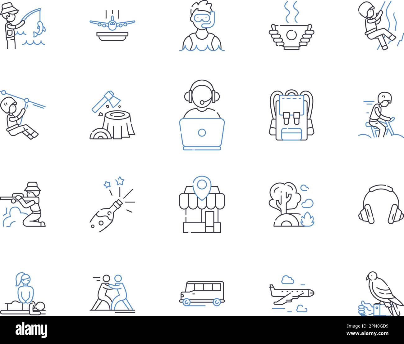 Free time and trips outline icons collection. Leisure, Vacation ...