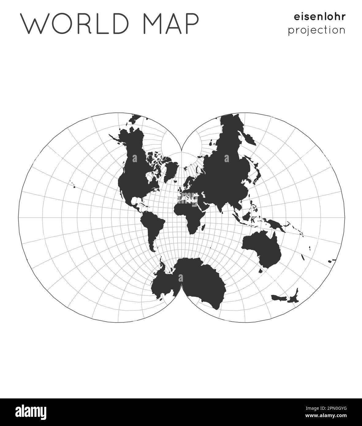 World Map Globe In Eisenlohr Projection With Graticule Lines Style Modern Vector Illustration
