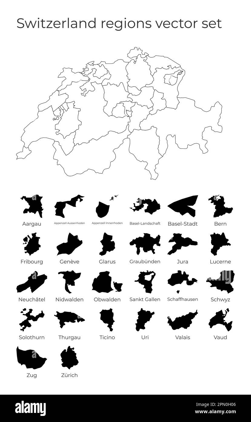 Switzerland map with shapes of regions. Blank vector map of the Country ...