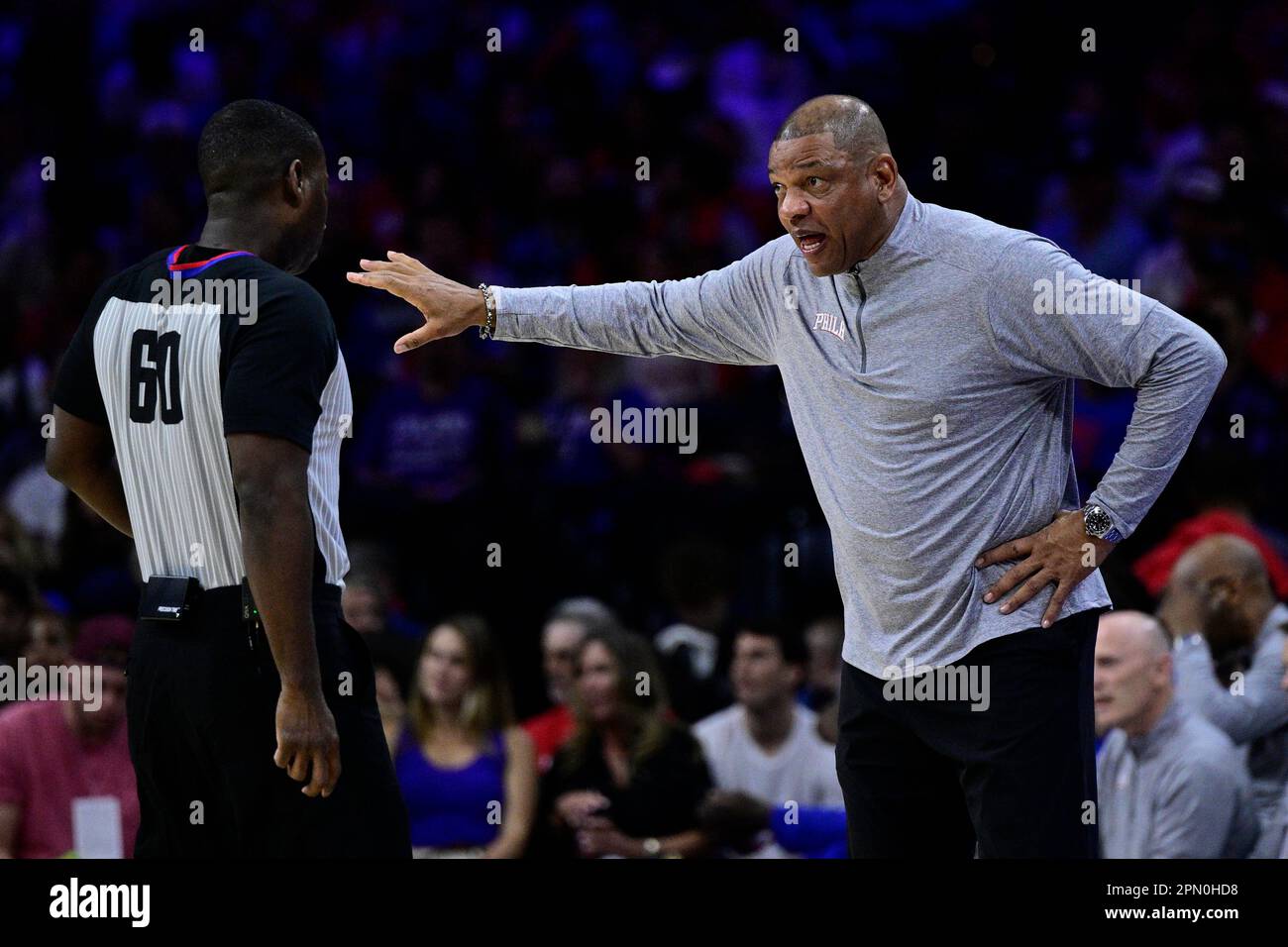 Philadelphia 76ers head coach Doc Rivers in action during Game 1 in the ...